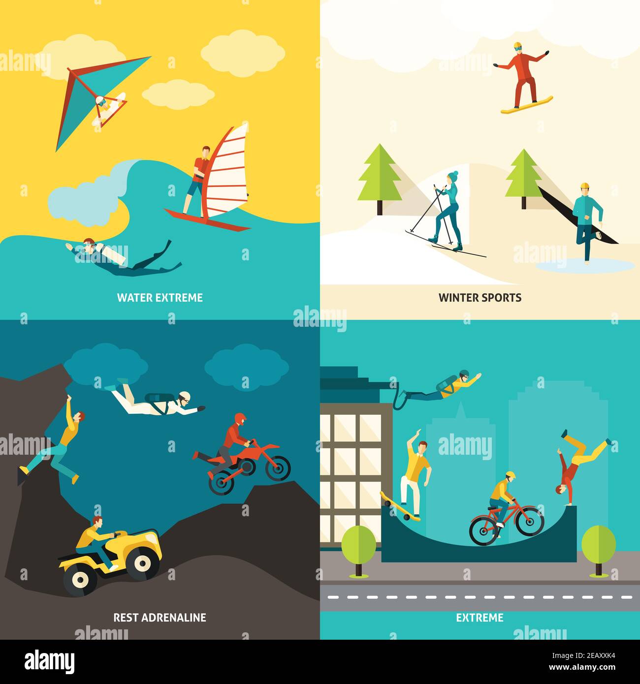 Extreme sports design concept set with winter and water adrenaline ...
