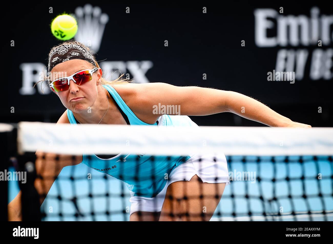 Kirsten Flipkens (WTA 32) pictured in action during a tennis match between Belgian-Slovenian ...