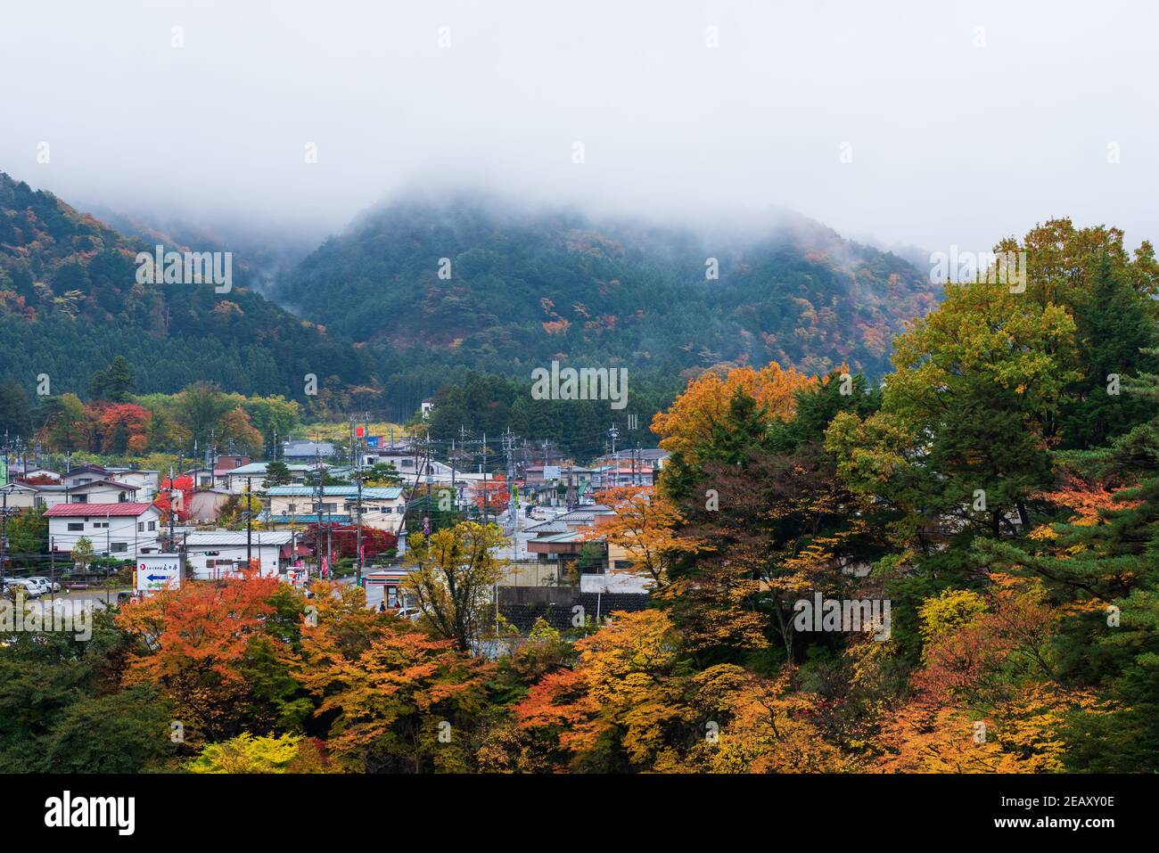 NIKKO, JAPAN - NOVEMBER 09, 2018 : Morning scenery of village ...