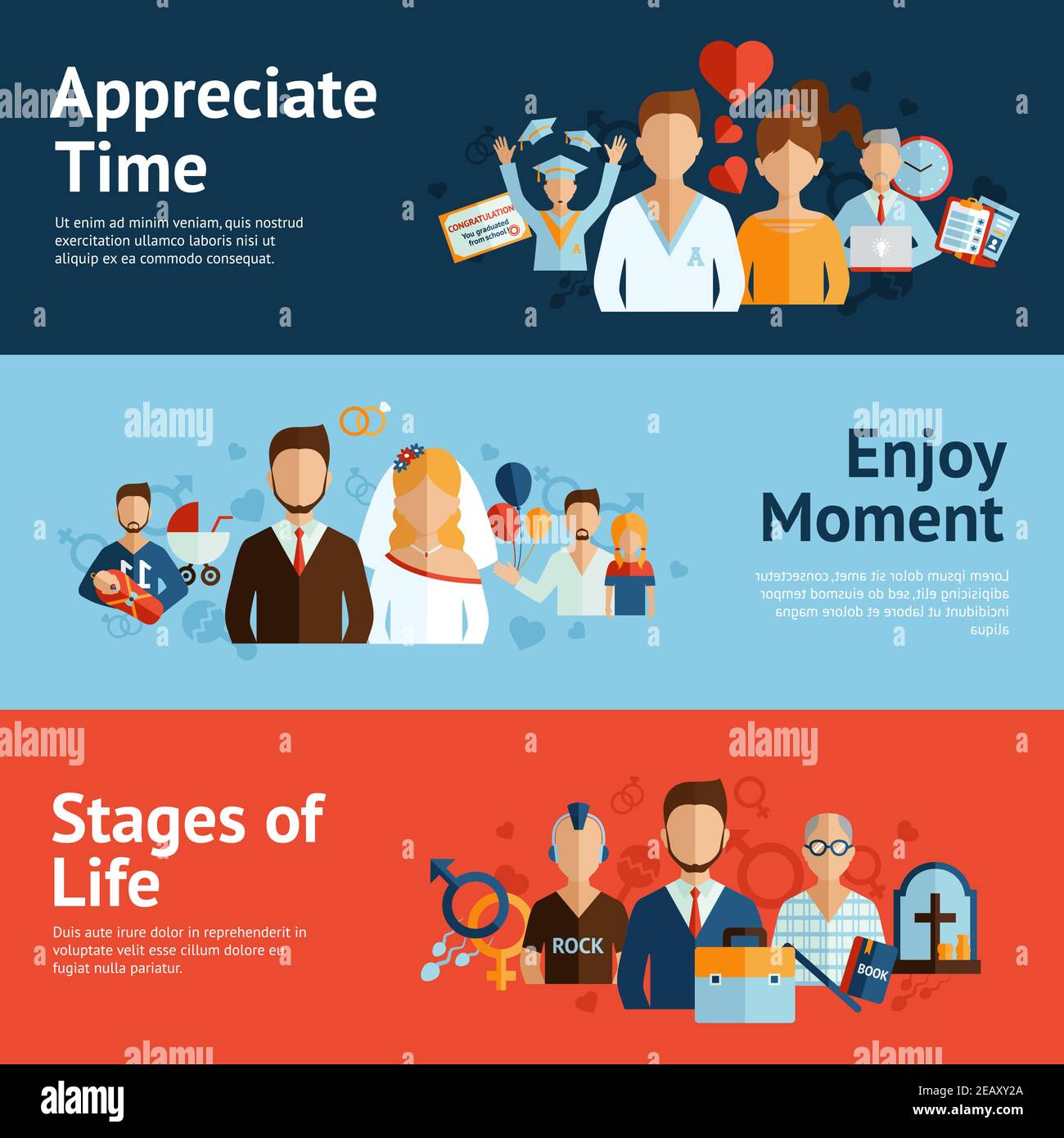 Human life stages precious moments of graduation marriage and ...