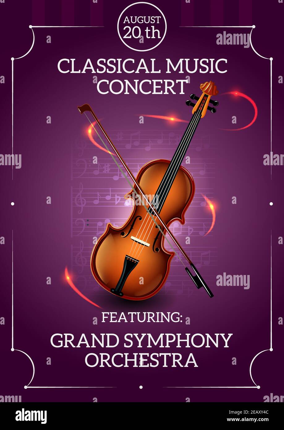 Classic music concert poster with violin and bow vector illustration ...