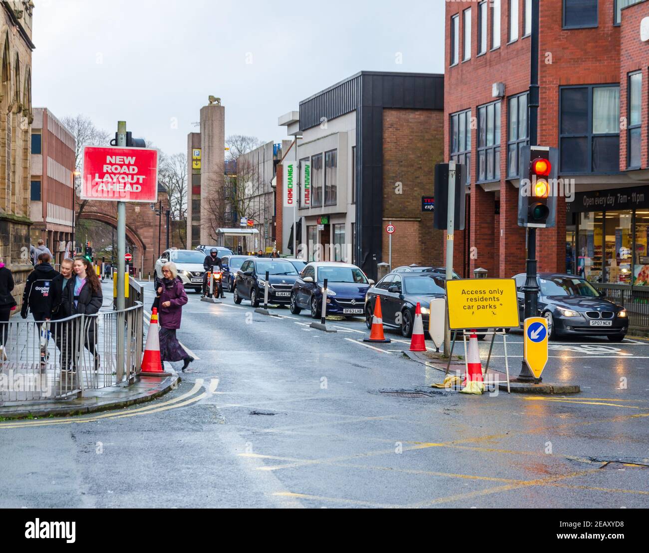 Chester; UK: Jan 29, 2021: Much of Chester's ring road has been made ...
