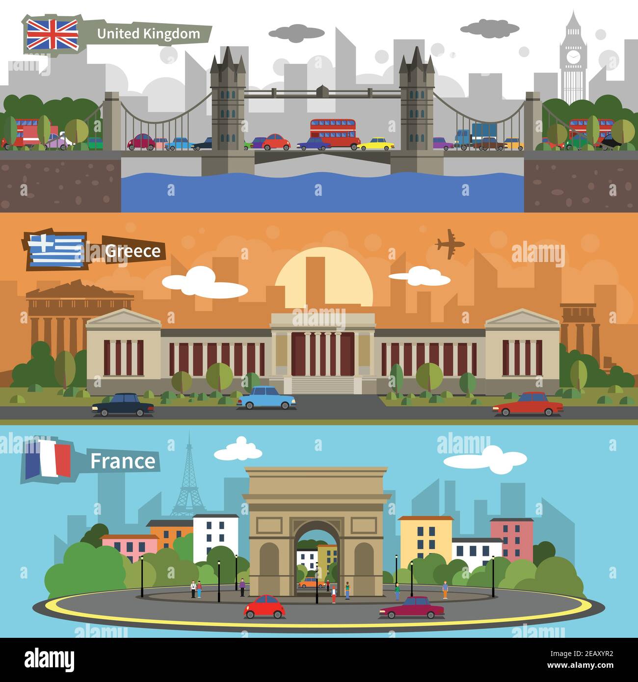 Historical landmarks famous skylines of paris london and athens ...