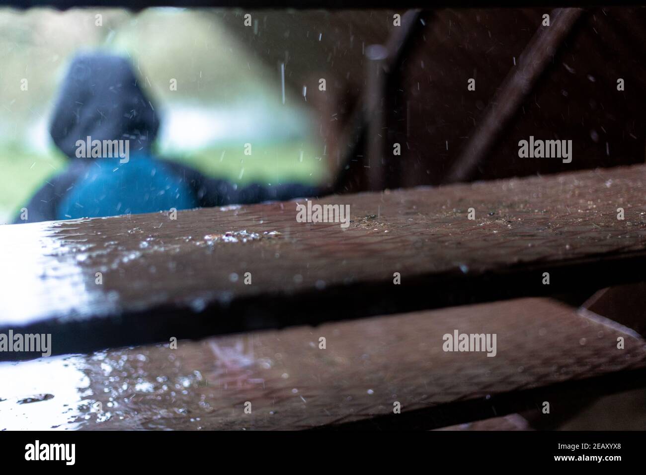 Raindrops dripping on the steps. Brown steps Stock Photo - Alamy