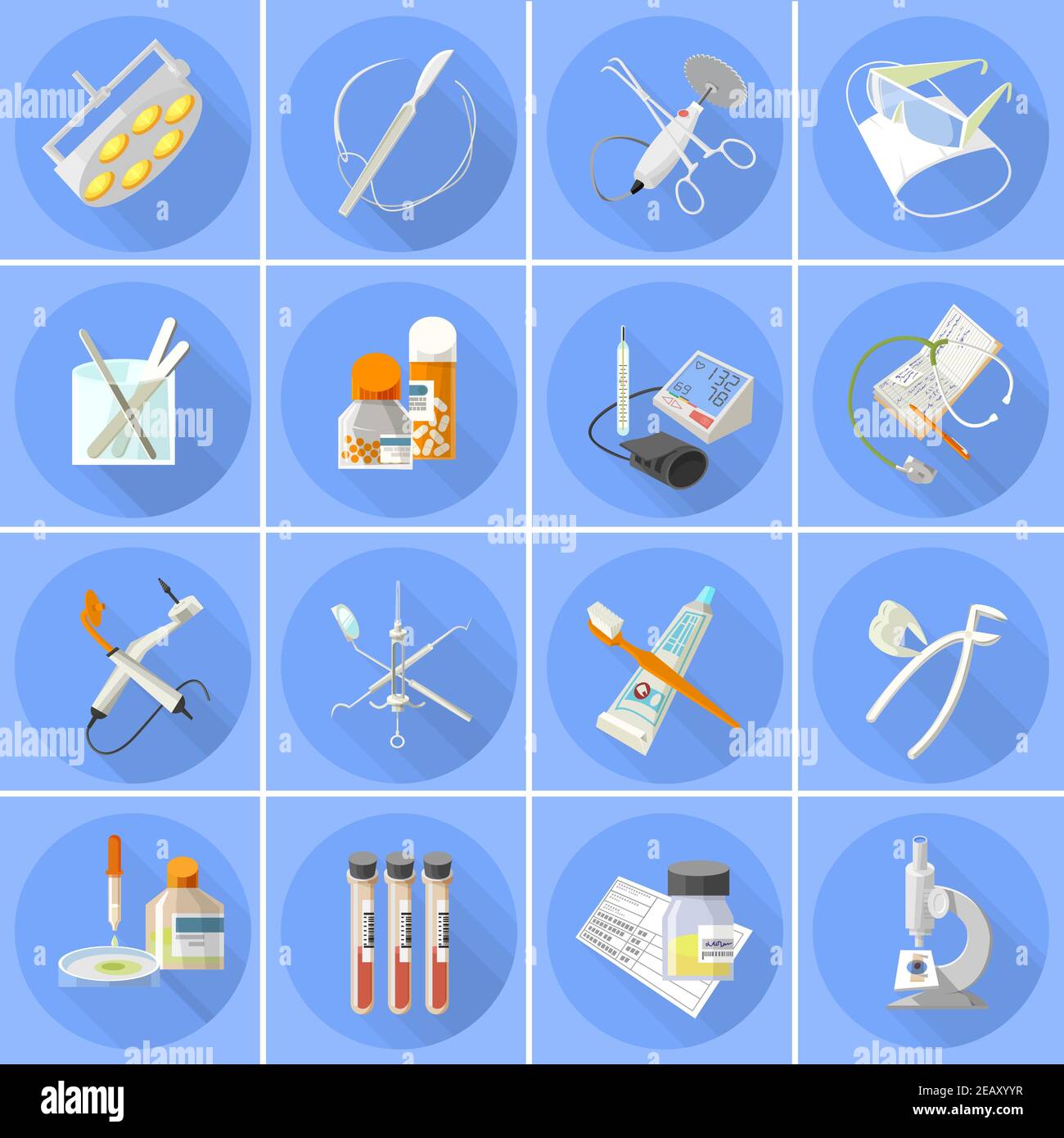 Medical health care instruments and accessories flat icons set with ...