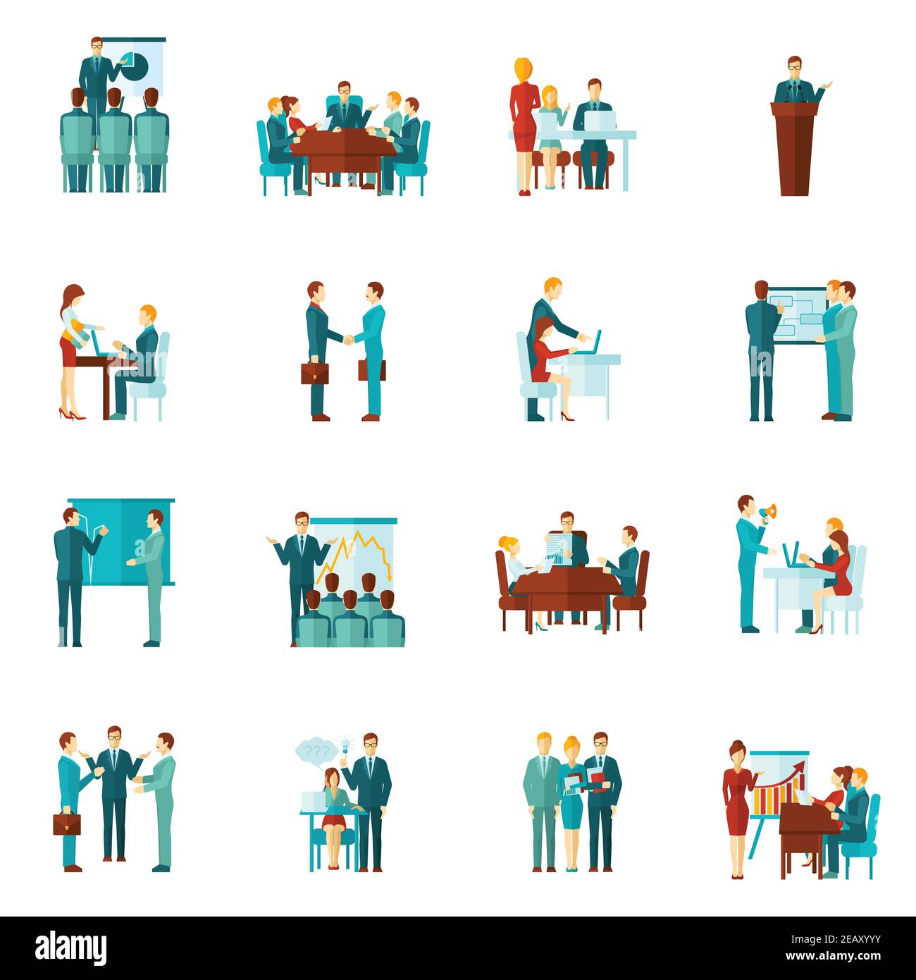 Business training conference and presentation flat icons set isolated ... Business training conference and presentation flat icons set isolated ...