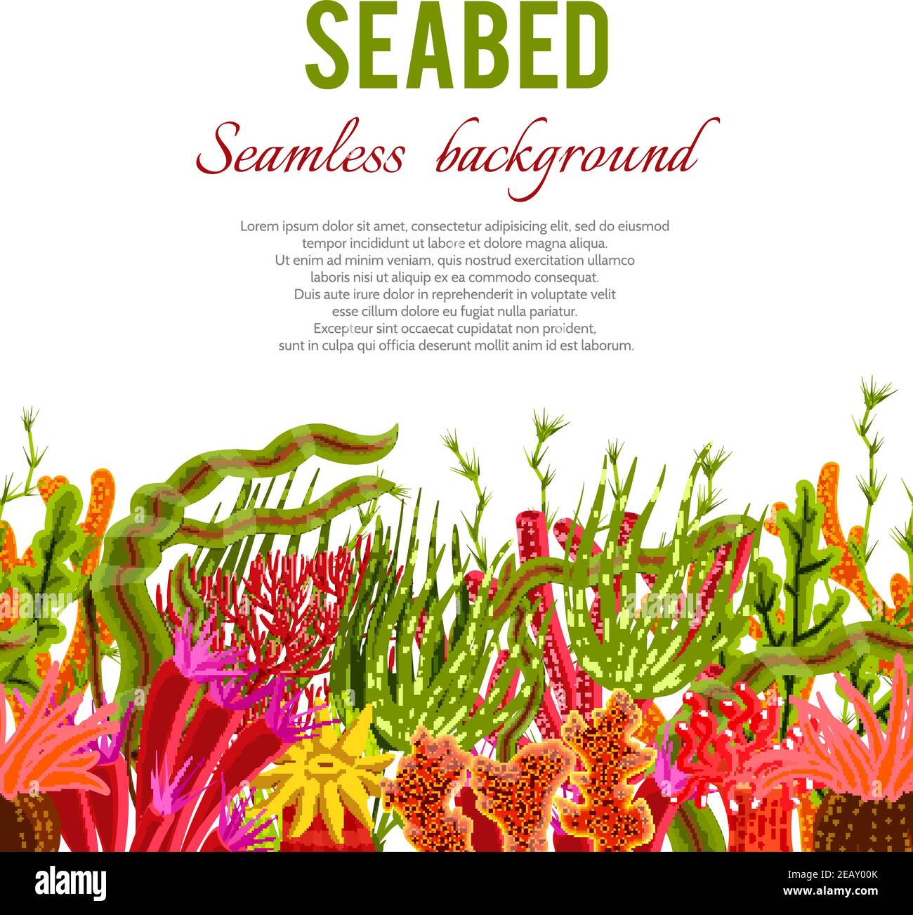 Seabed background with corals and seaweed seamless border vector ...