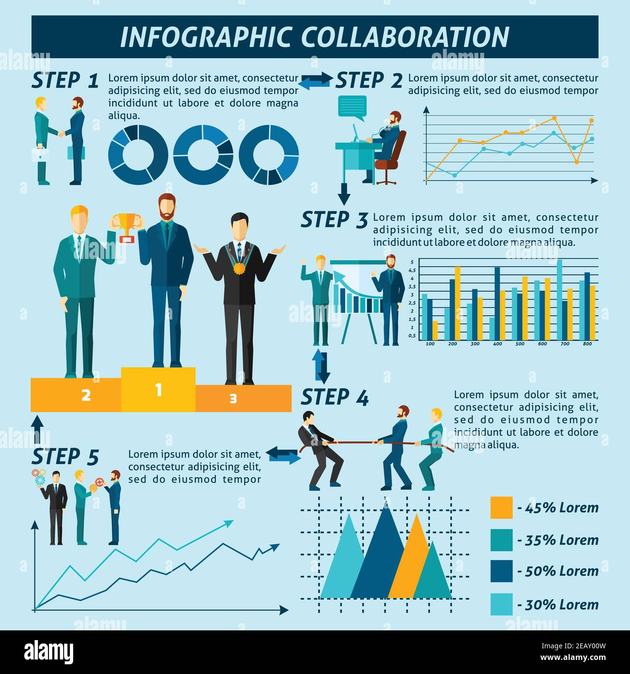 Collaboration infographics set with business workforce symbols and ...