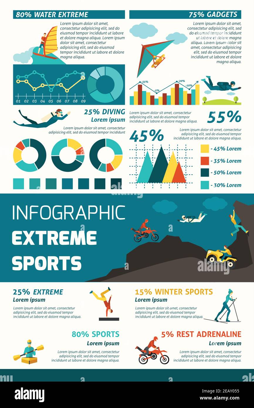 Extreme sports infographics set with adrenaline adventure symbols and ...