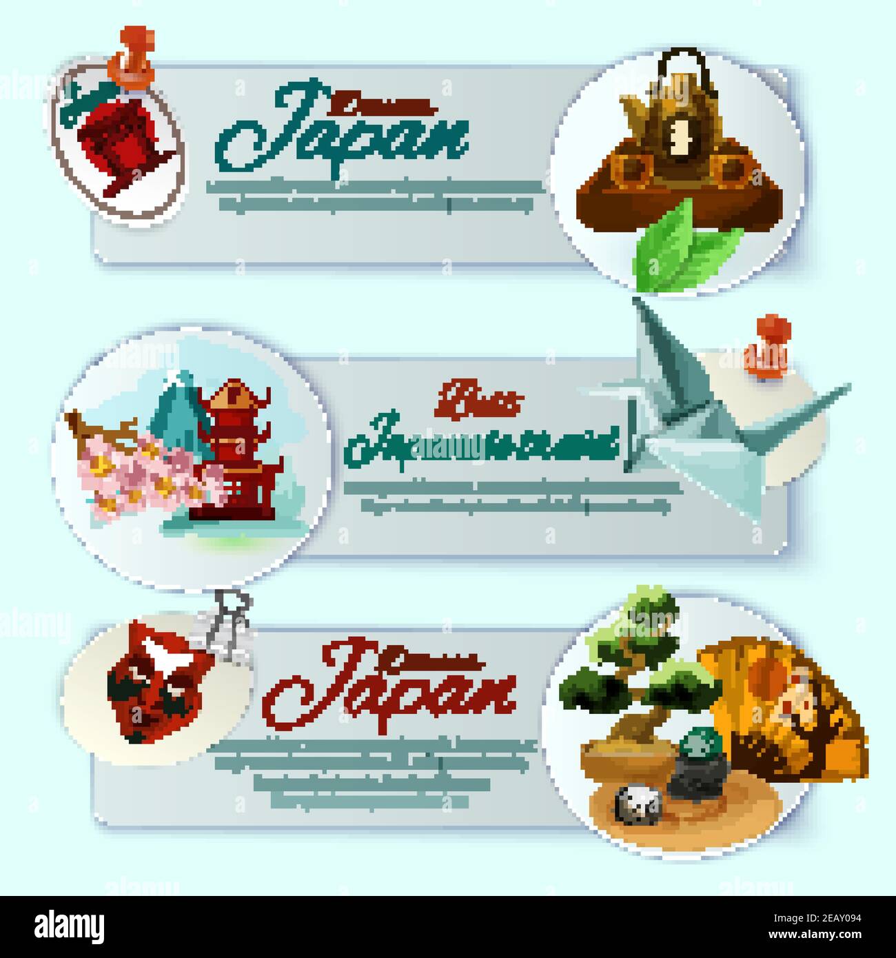 Japan welcome traveling horizontal banner set isolated vector ...