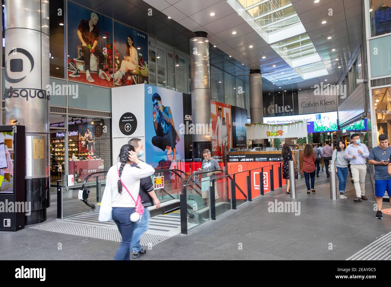 World Square in Sydney city centre shoppers walking through the complex ...