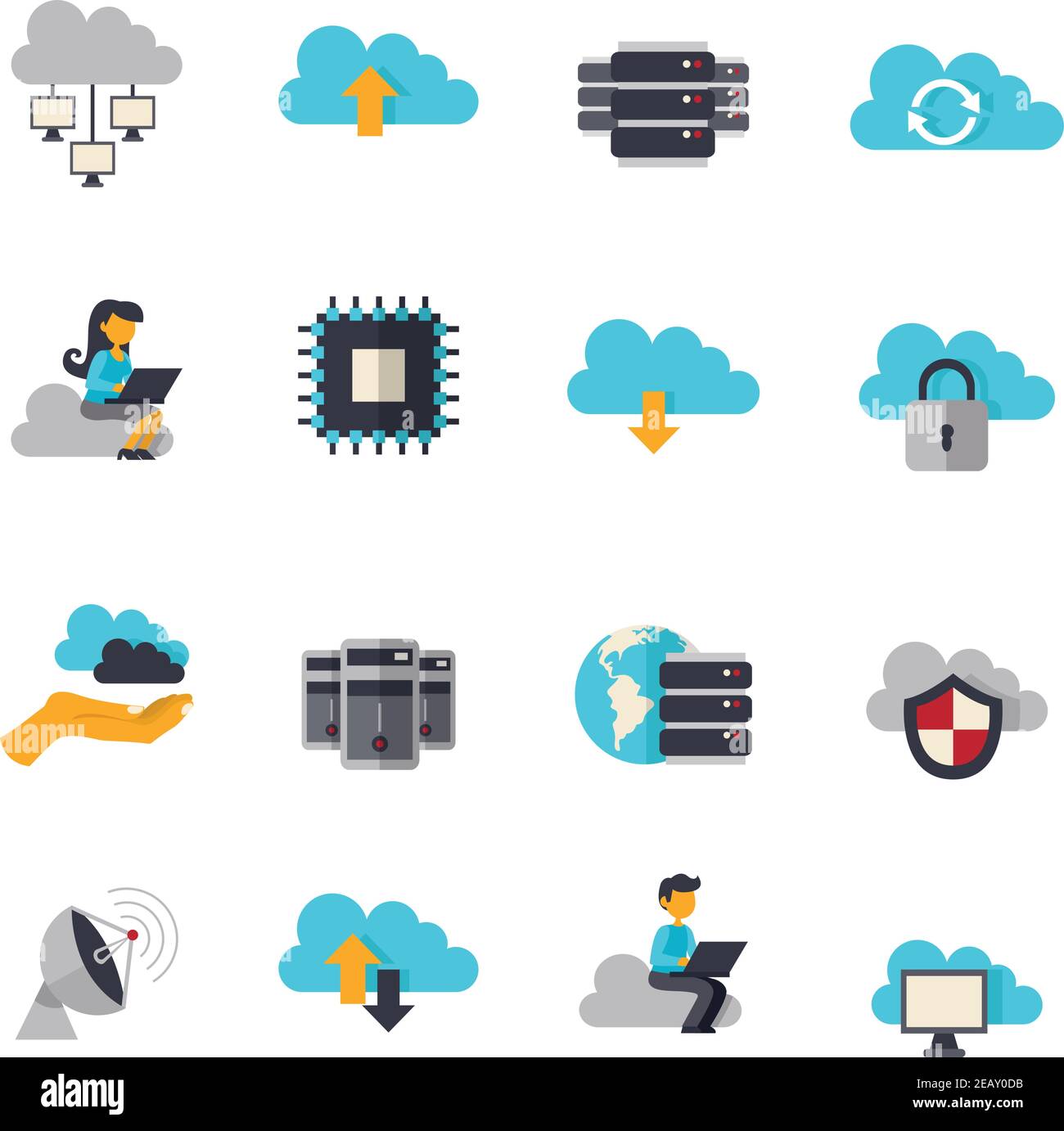 Cloud computing web technologies flat icons set isolated vector ...