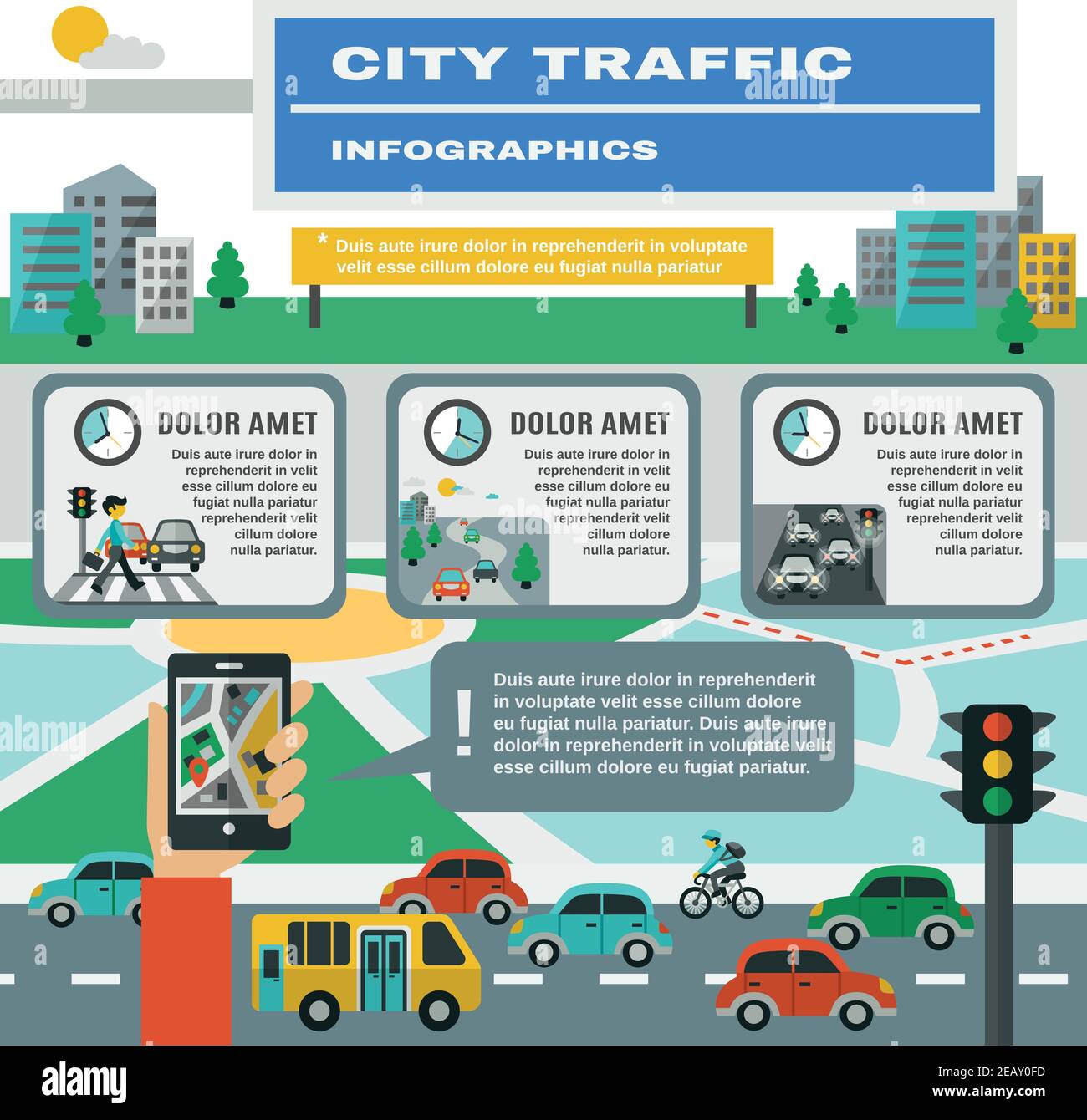 City traffic infographics set with cars gps map symbols vector ...