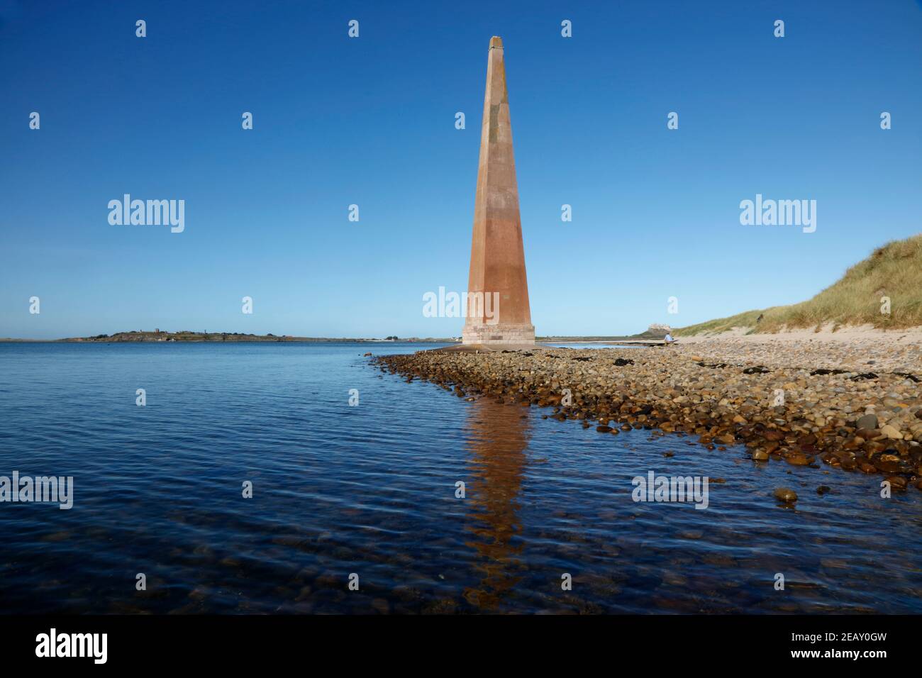 Navigation tower on Guile Point opposite Holy Island, Northumberland ...