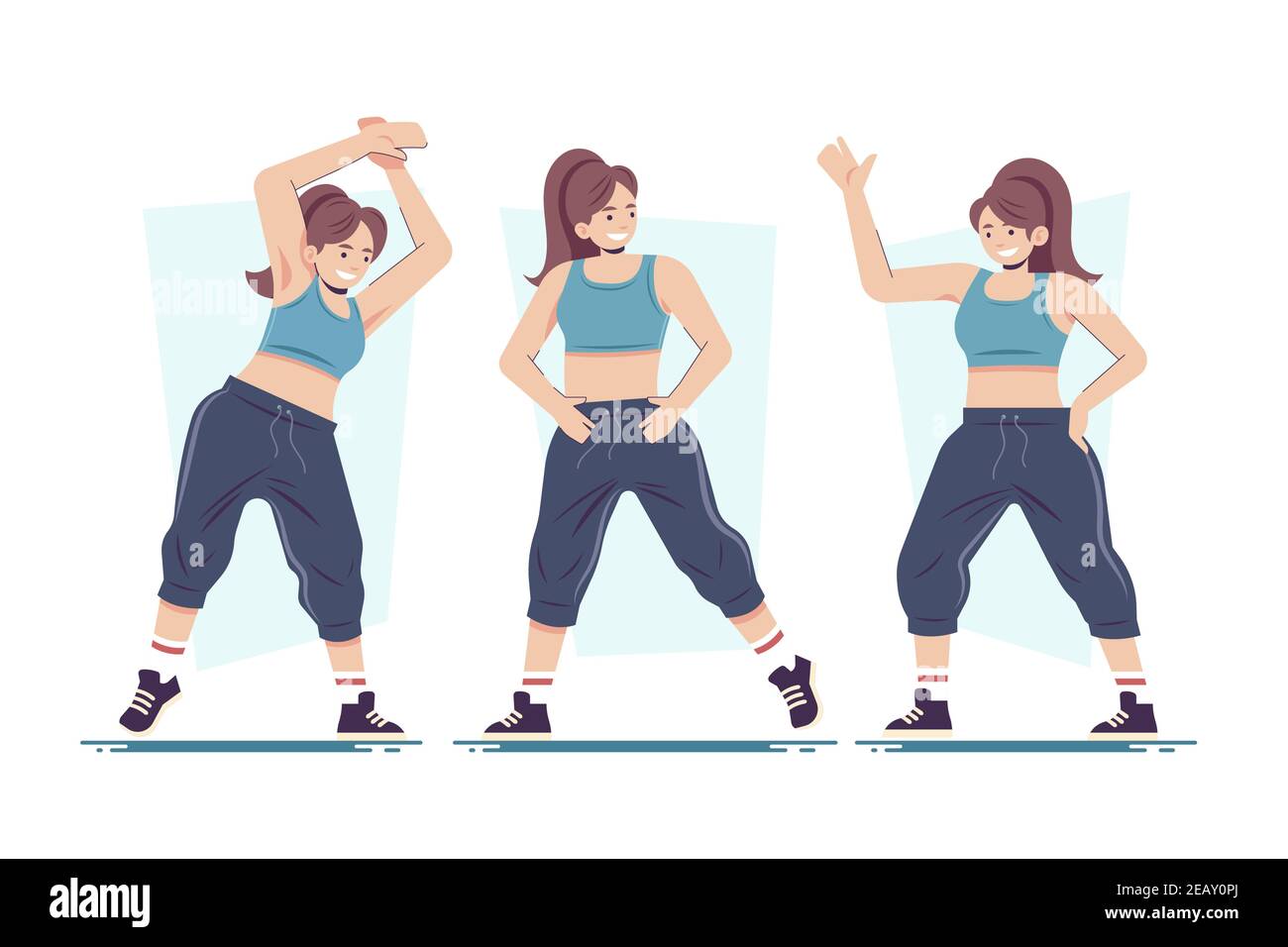 Flat-hand drawn dance fitness steps illustration with people Vector ...