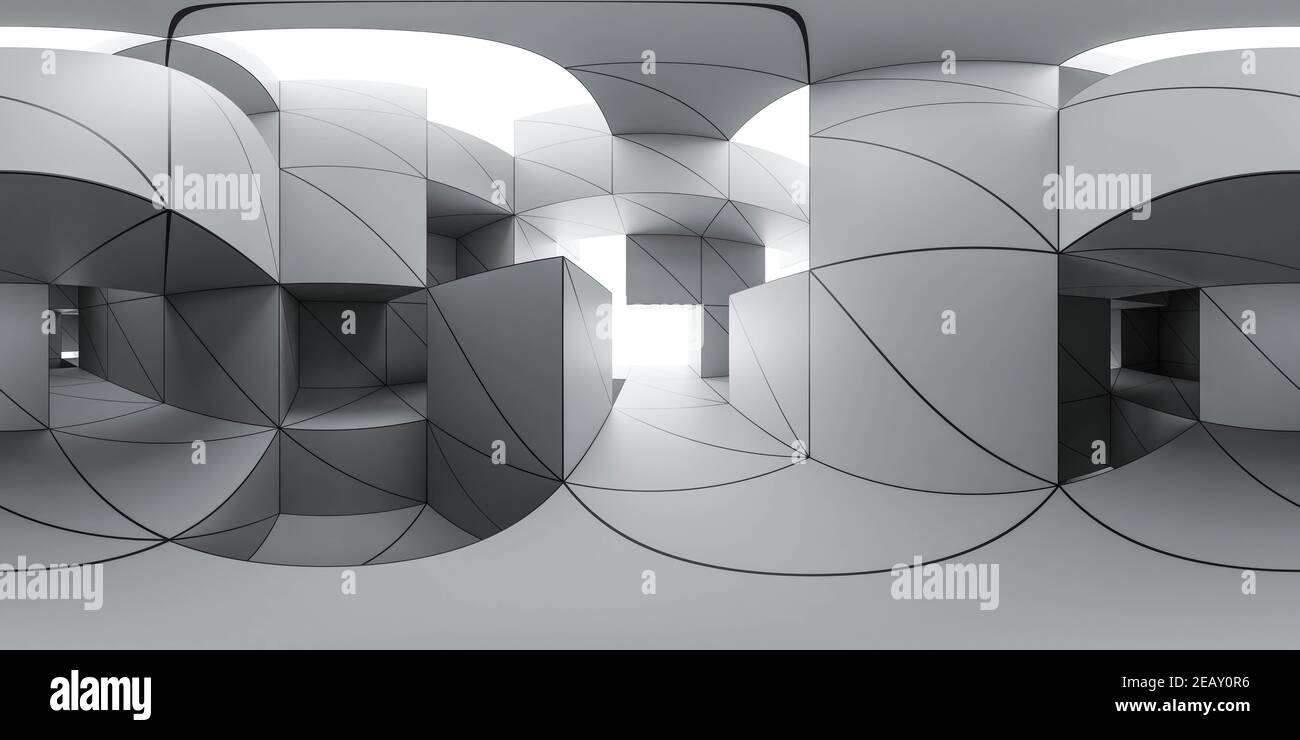 abstract 360 spherical panorama view of futuristic cube landscape 3d ...