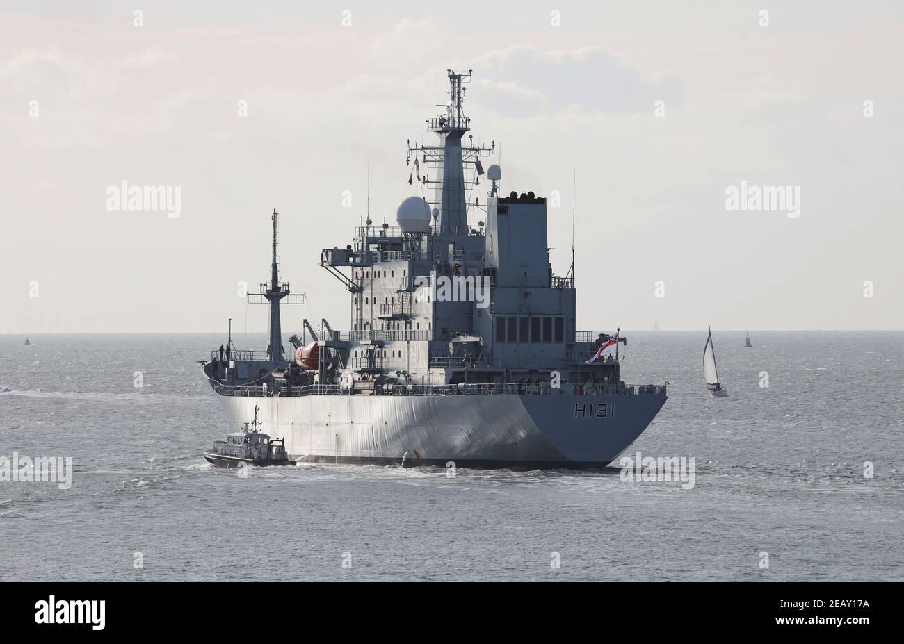 The Royal Navy ocean survey vessel HMS SCOTT leaves harbour and heads ...