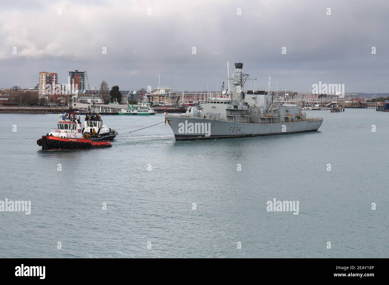The Royal Navy Type 23 frigate HMS IRON DUKE, stripped of much of its ...