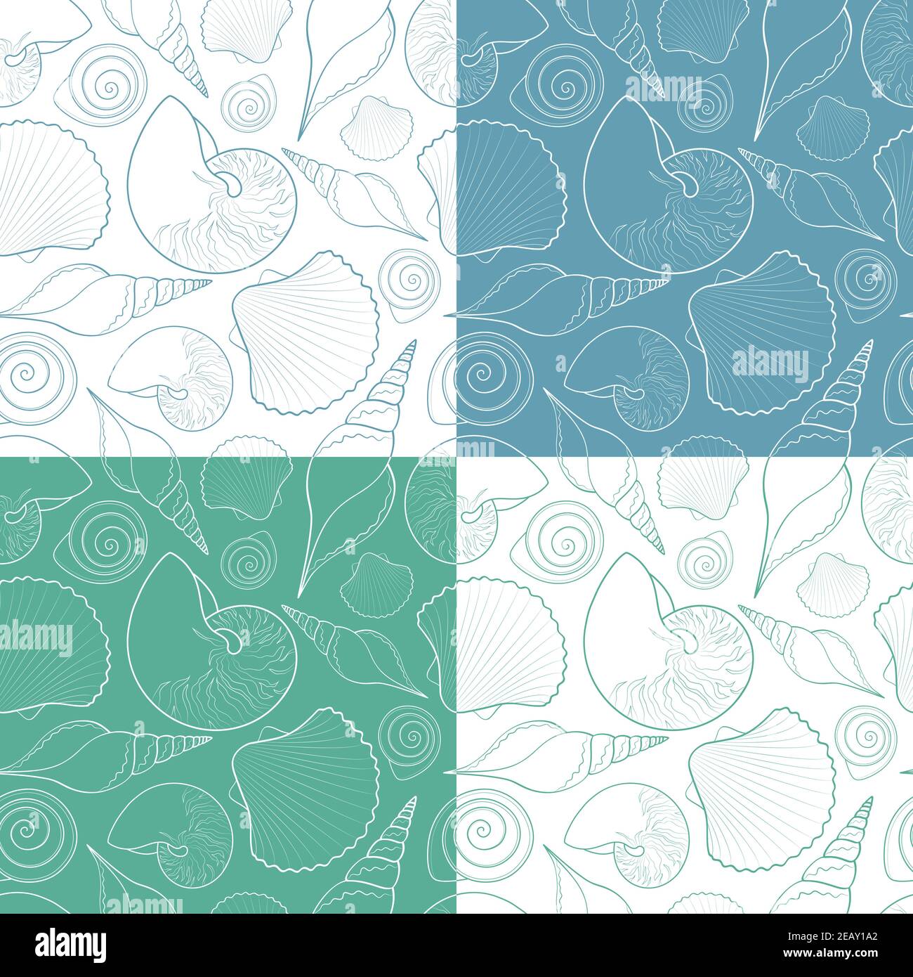 Set of vector seamless patterns with sea shells. Marine background ...