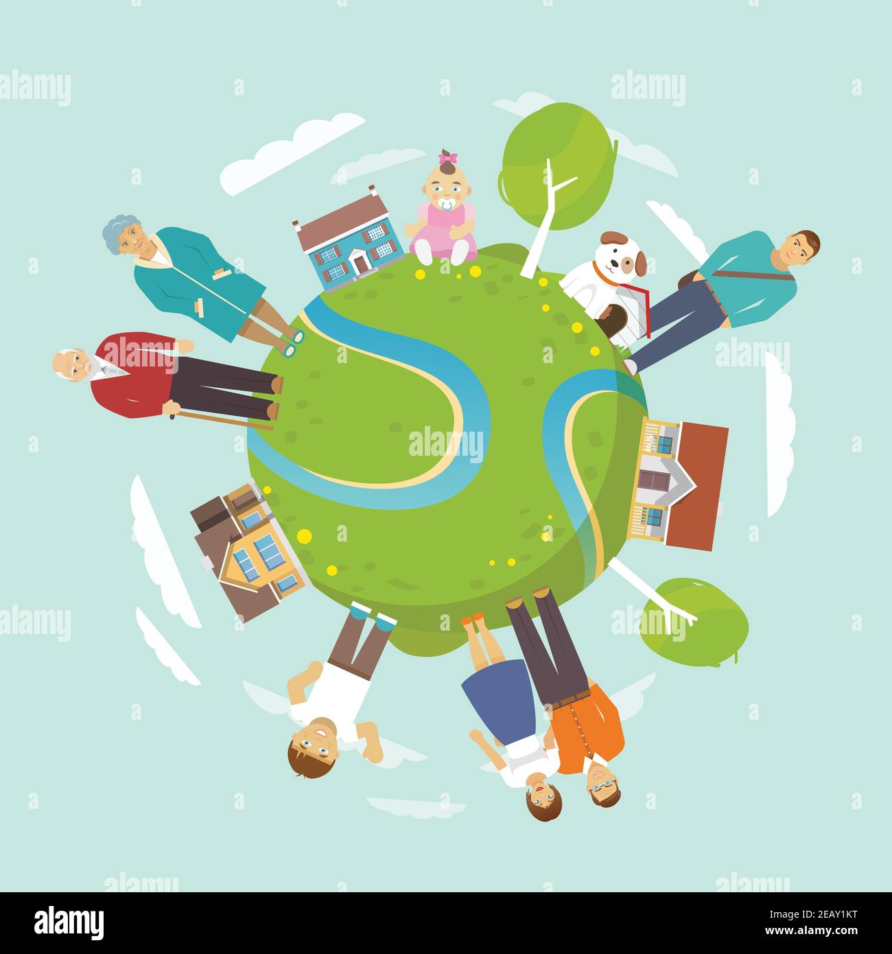 Family together concept with people around the globe vector ...