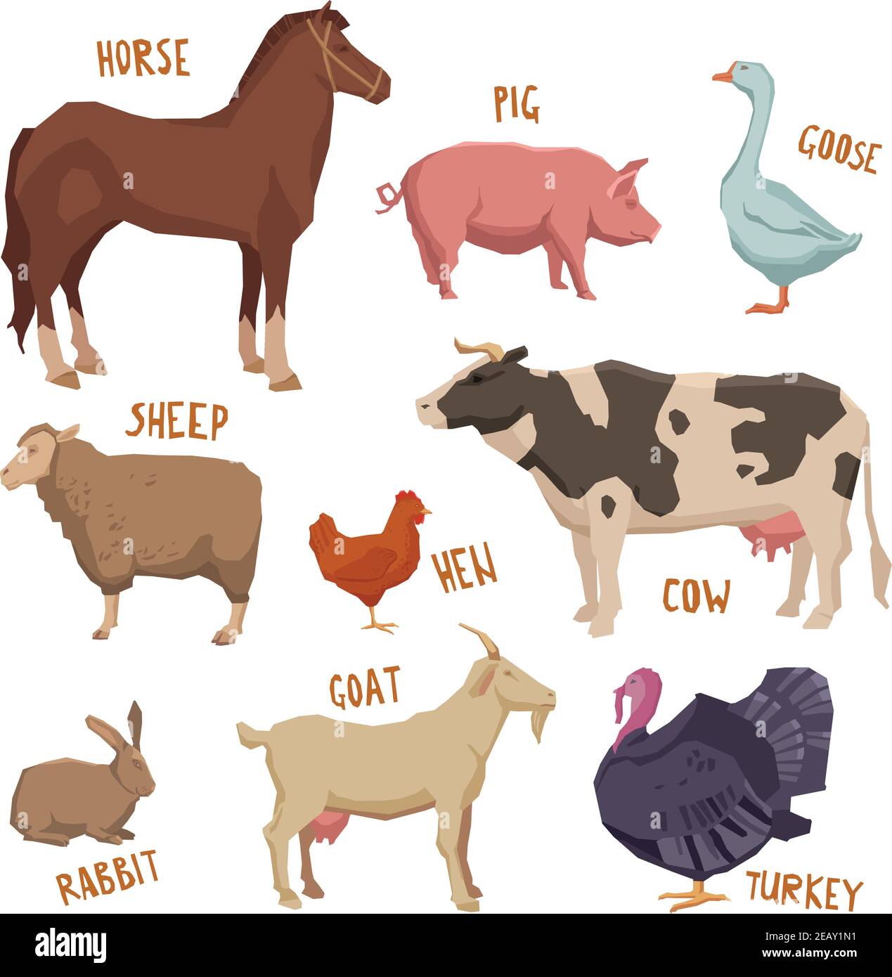 Farm animals set with horse pig sheep goat turkey isolated vector ...