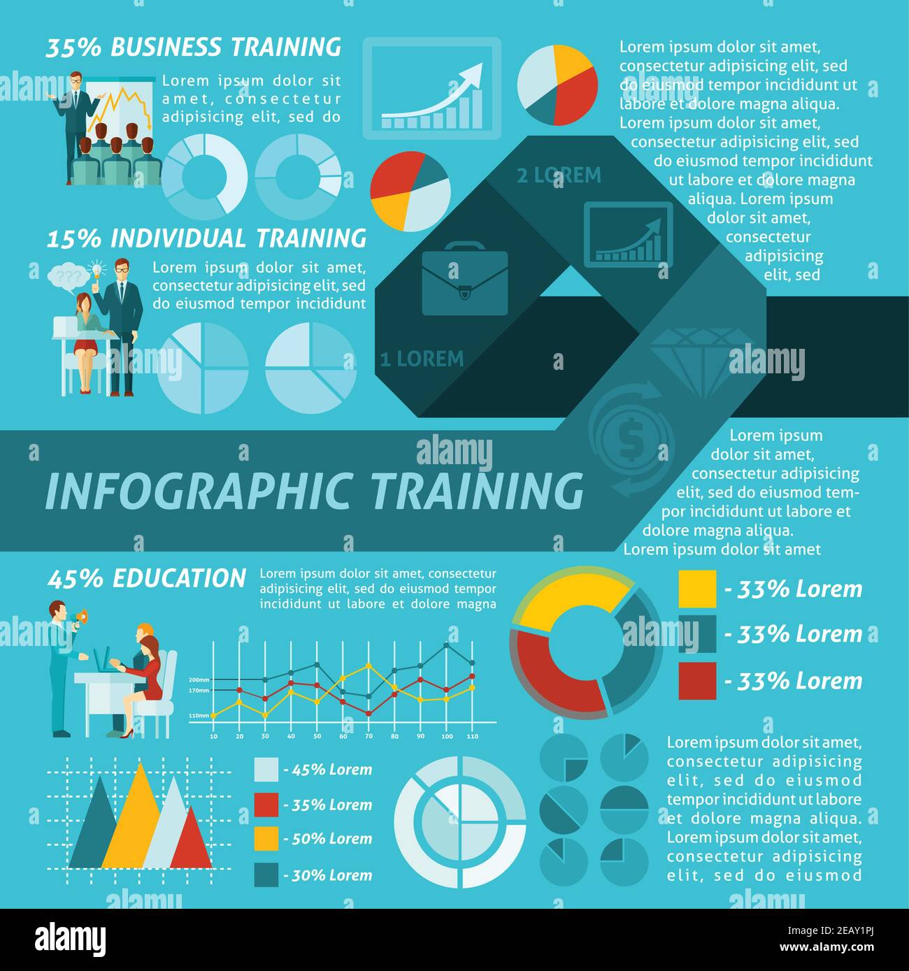 Business training infographics set with businessmen communication ...