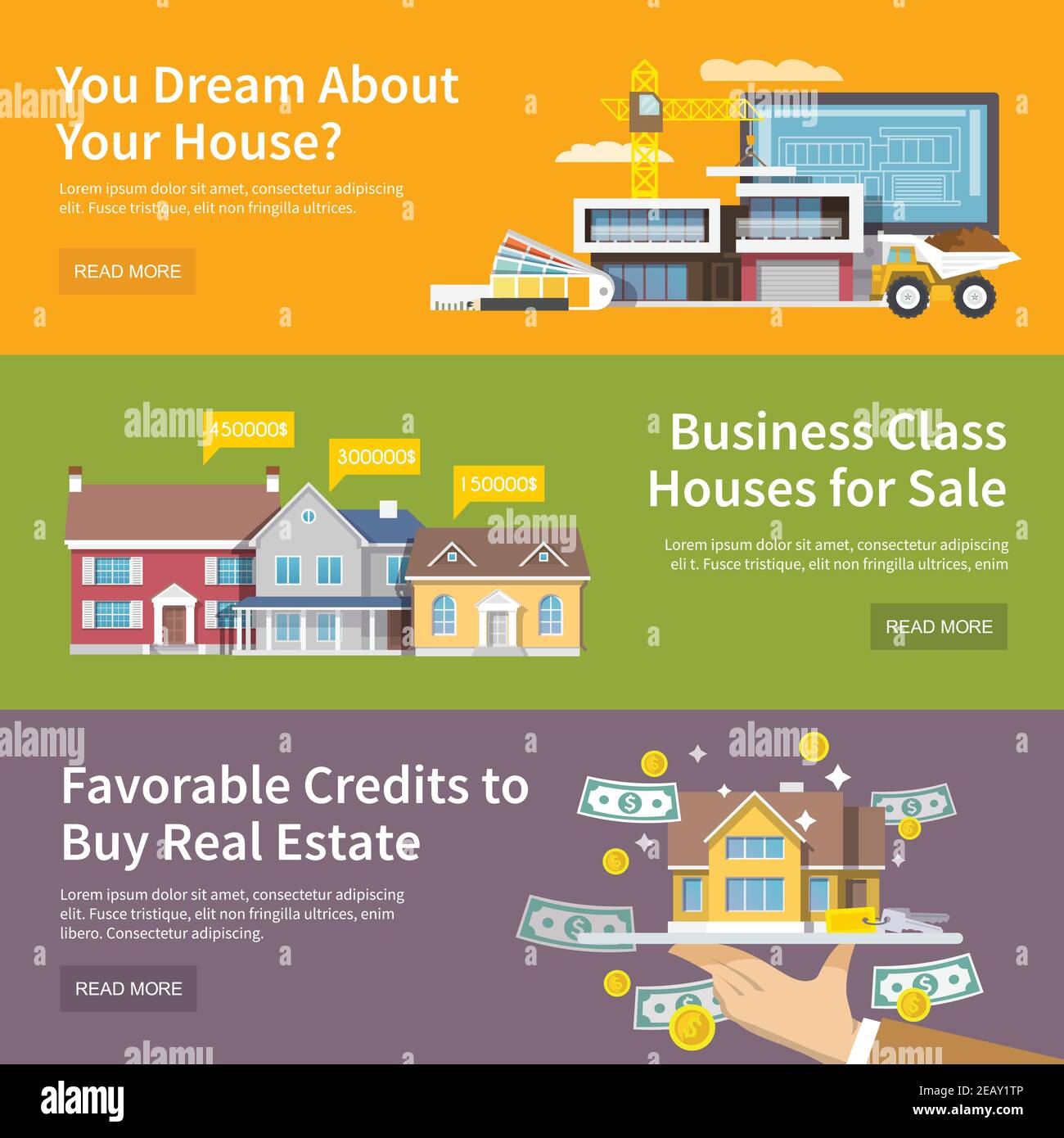 House horizontal banner set with property purchase credit and building ...