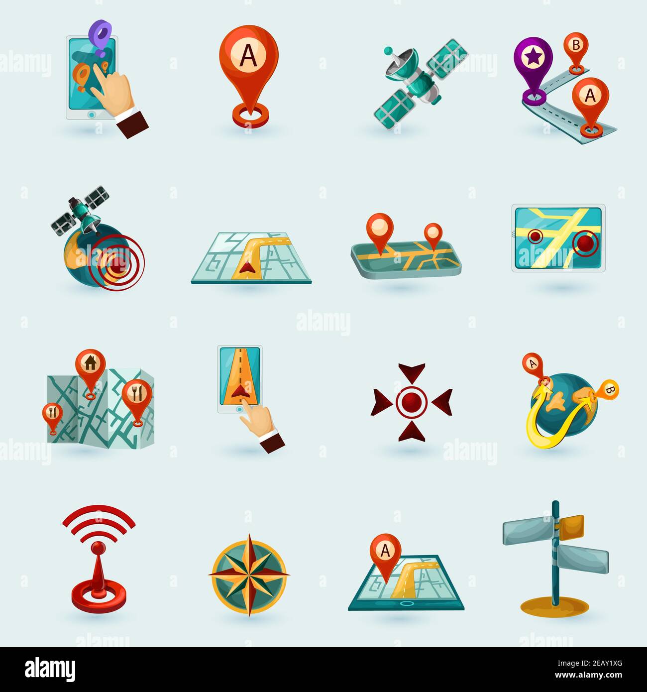 Navigation cartoon icons set with mobile gadgets satellite road map ...