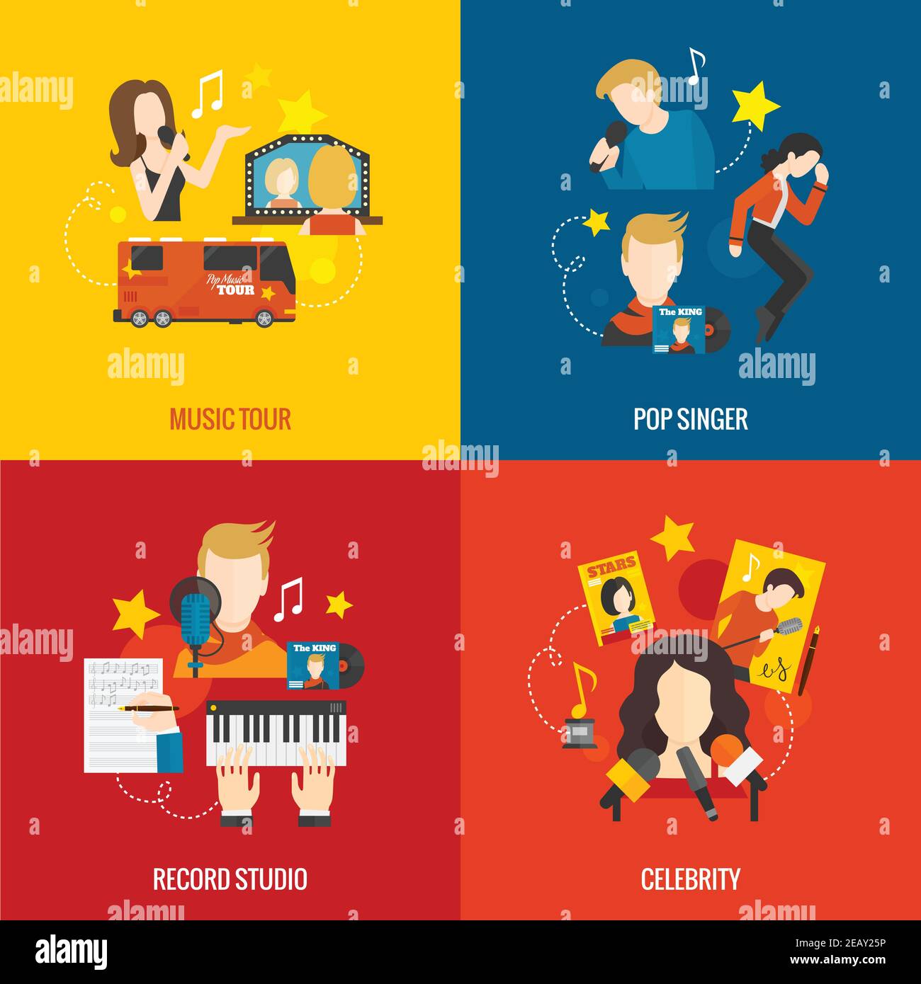 Pop singer design concept set with music tour record studio celebrity ...