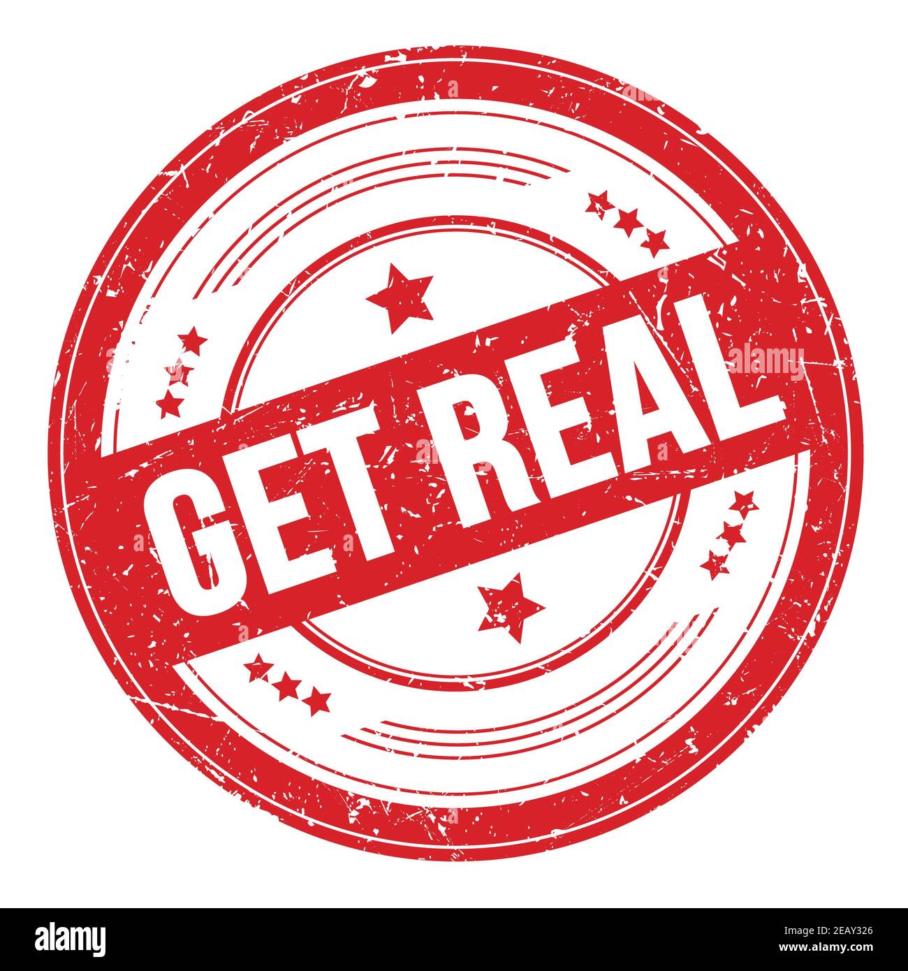 GET REAL text on red round grungy texture stamp Stock Photo - Alamy