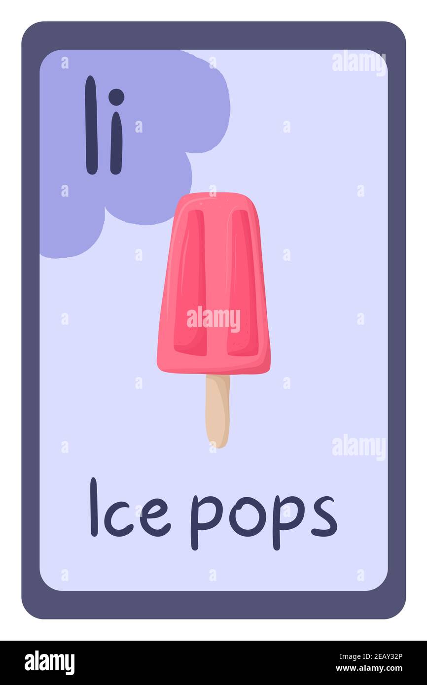 Abc food education flash card, Letter I - ice pops. Cartoon design ...