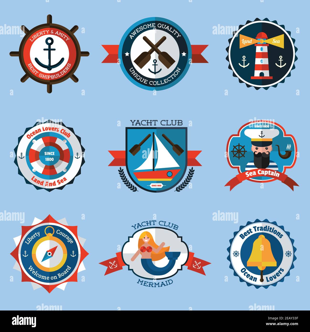 Nautical labels ship travel sea vacation set isolated vector ...