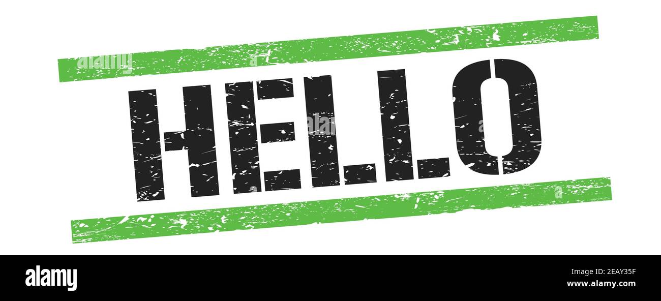 HELLO text on black green grungy lines stamp sign Stock Photo - Alamy
