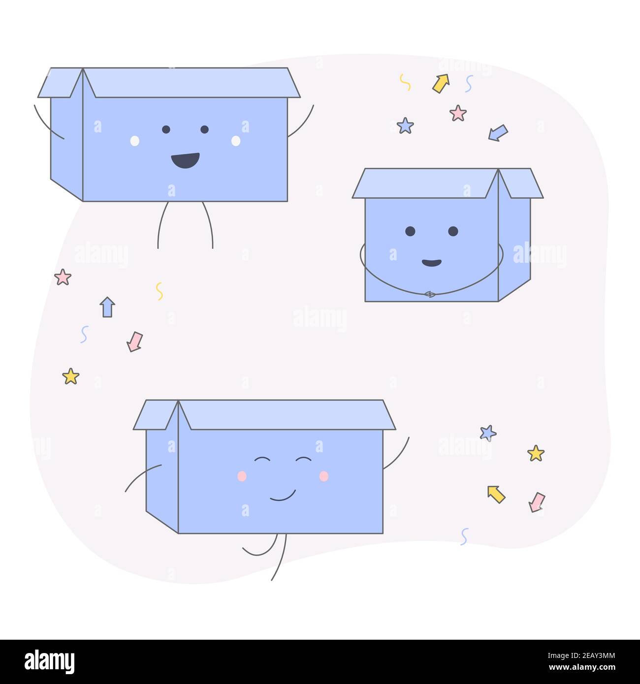 Cartoon character box character happy. Open gift box. Funny cartoon ...