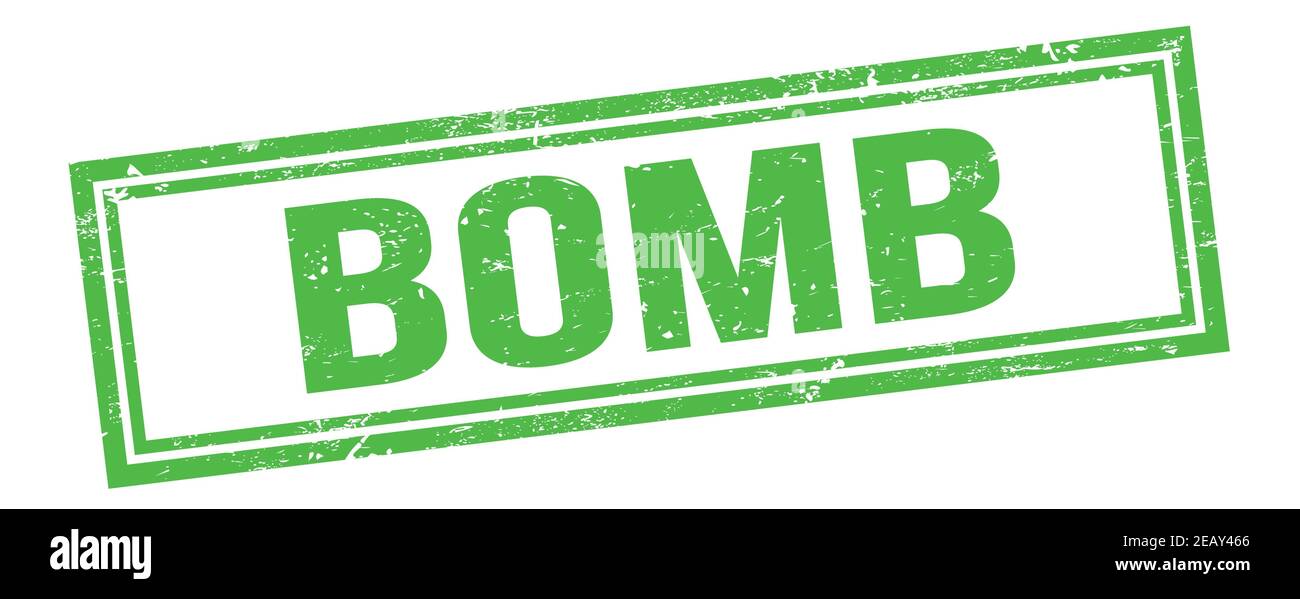 BOMB text on green grungy vintage rectangle stamp Stock Photo - Alamy