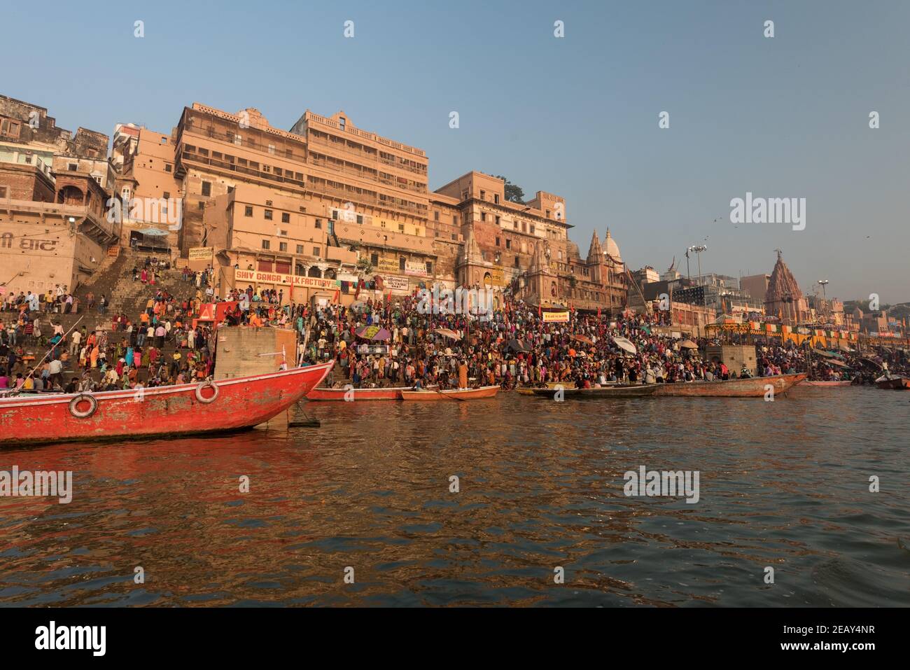 THE MORNING RITUAL AT THE GANGES, VARANASI – INDIA. SUNRISE AT THE HOLY ...