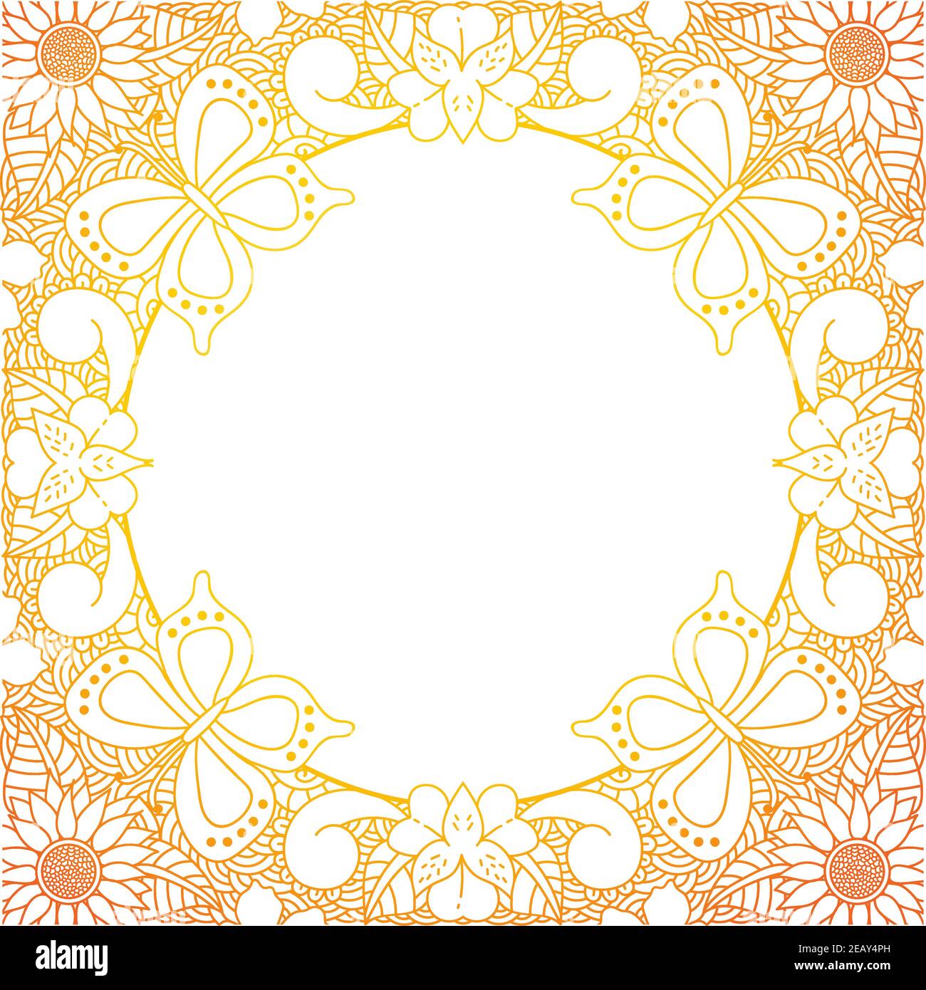 Golden Square Line Art Flower Abstract Leaf Floral Frame Stock Vector ...