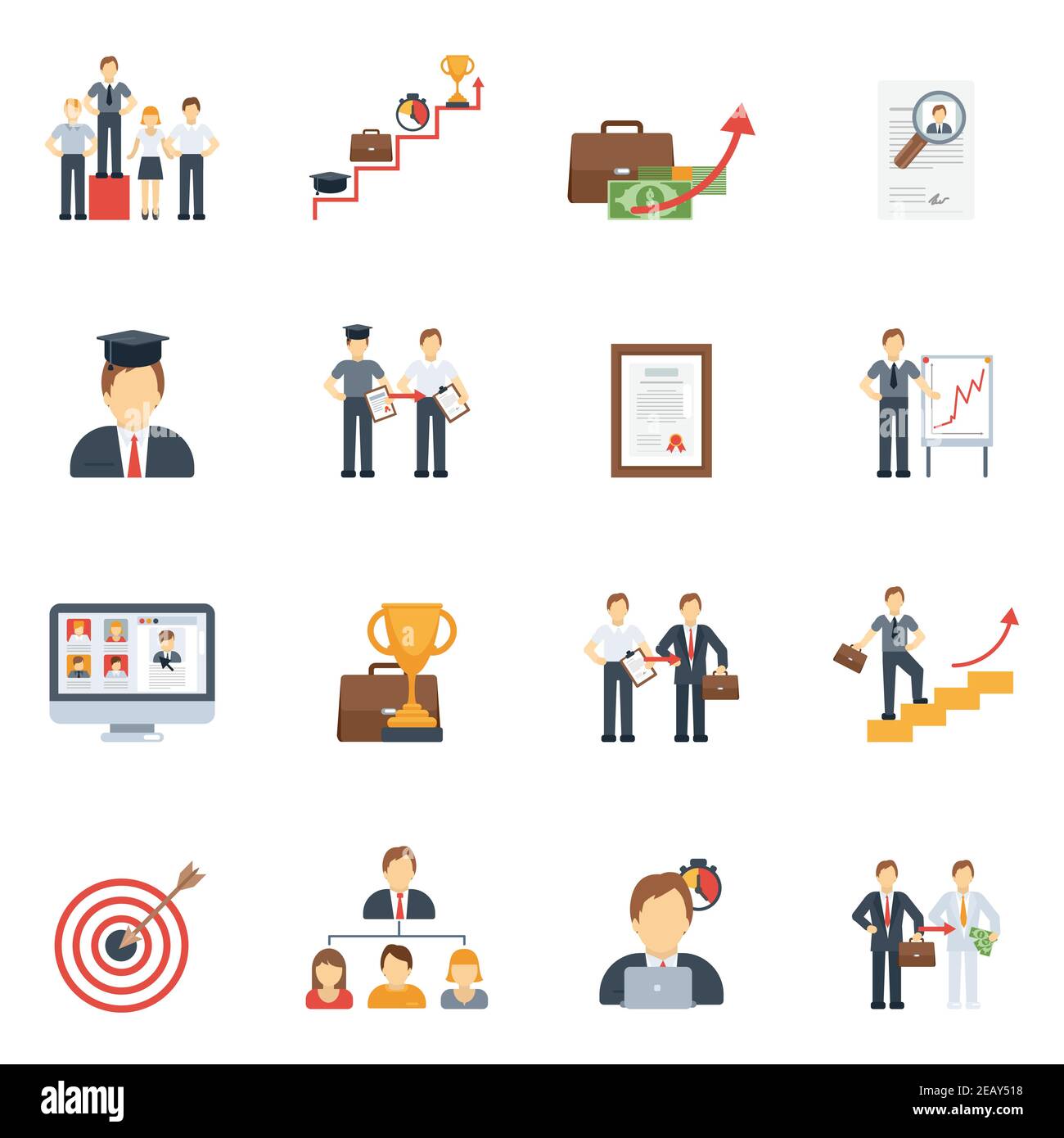 Business career success ladder achievement icons flat set isolated ...