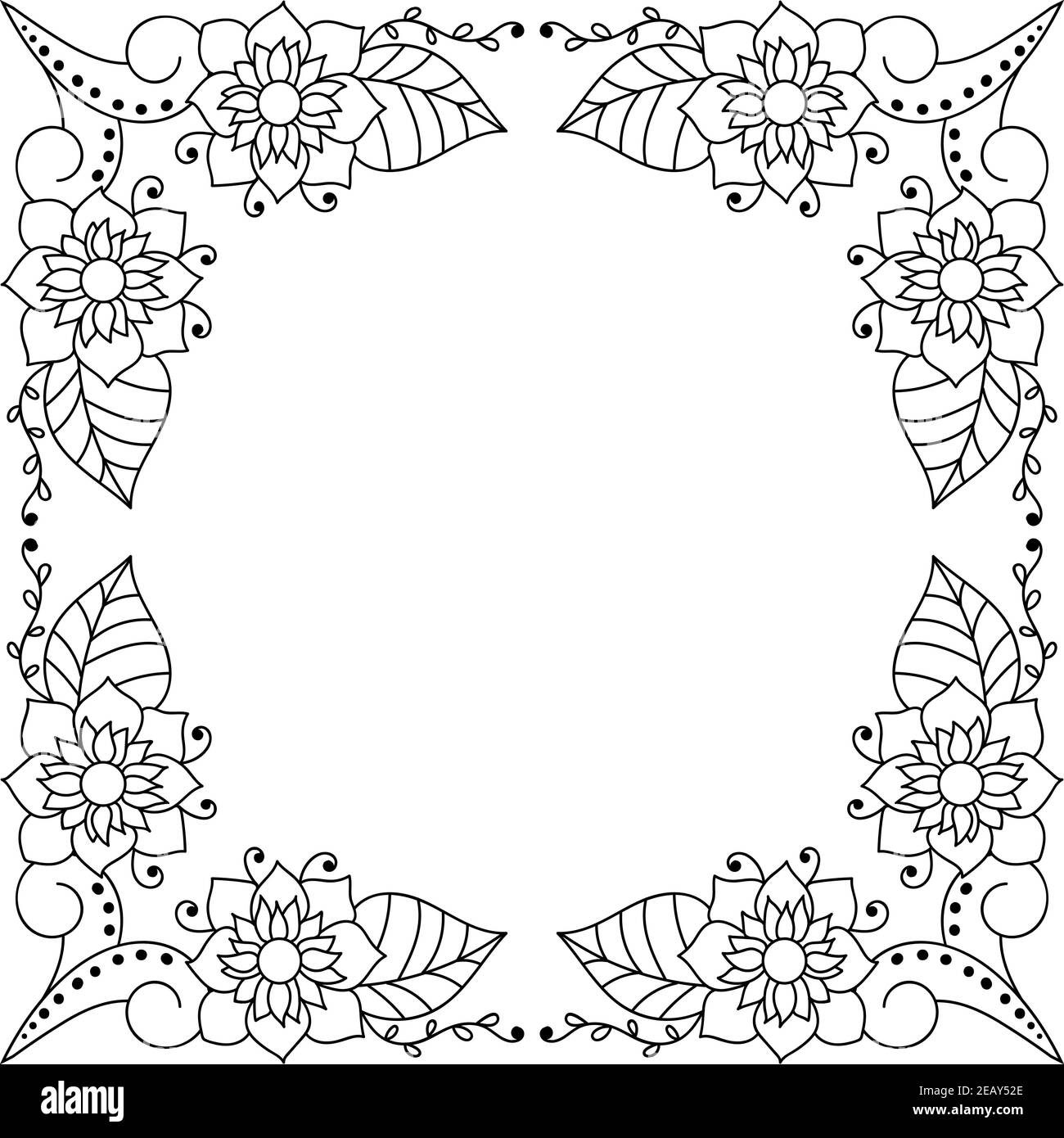 Square Line Art Flower Abstract Leaf Floral Frame Stock Vector Image ...