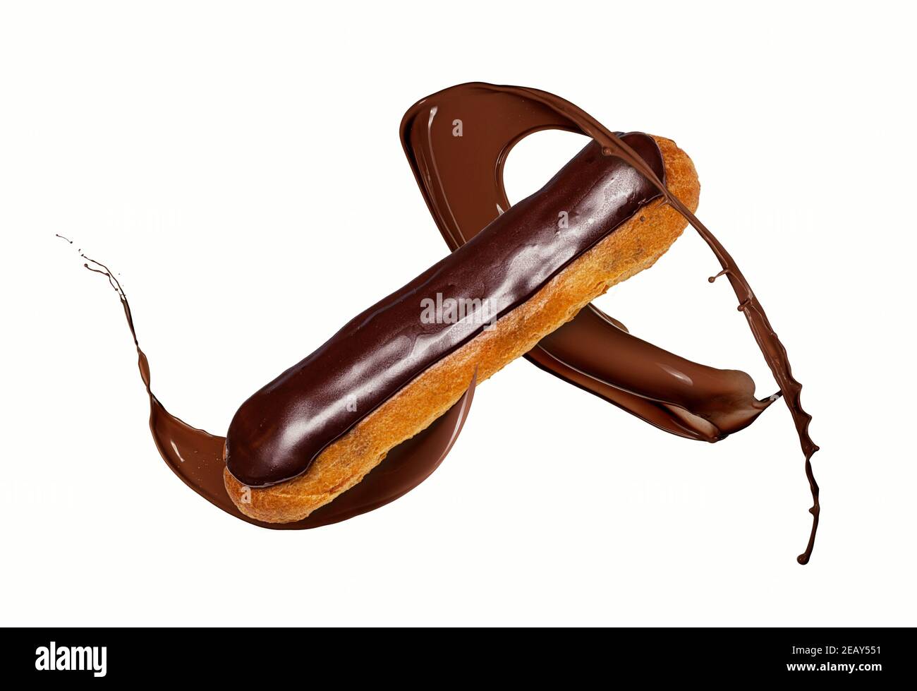 Chocolate eclair with splashes on white background Stock Photo - Alamy
