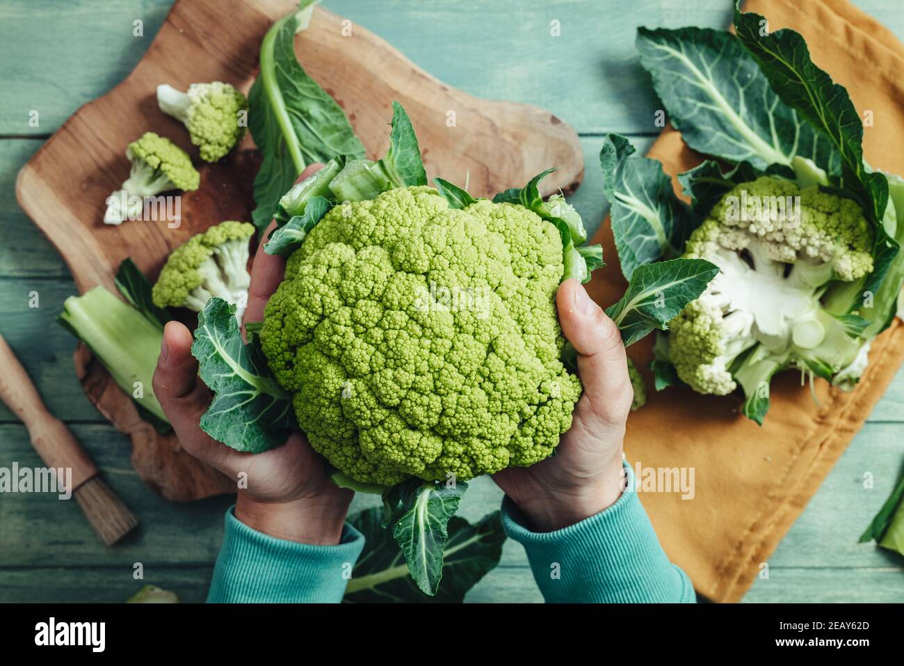 Delicious raw fresh green cauliflower from Puglia Stock Photo - Alamy