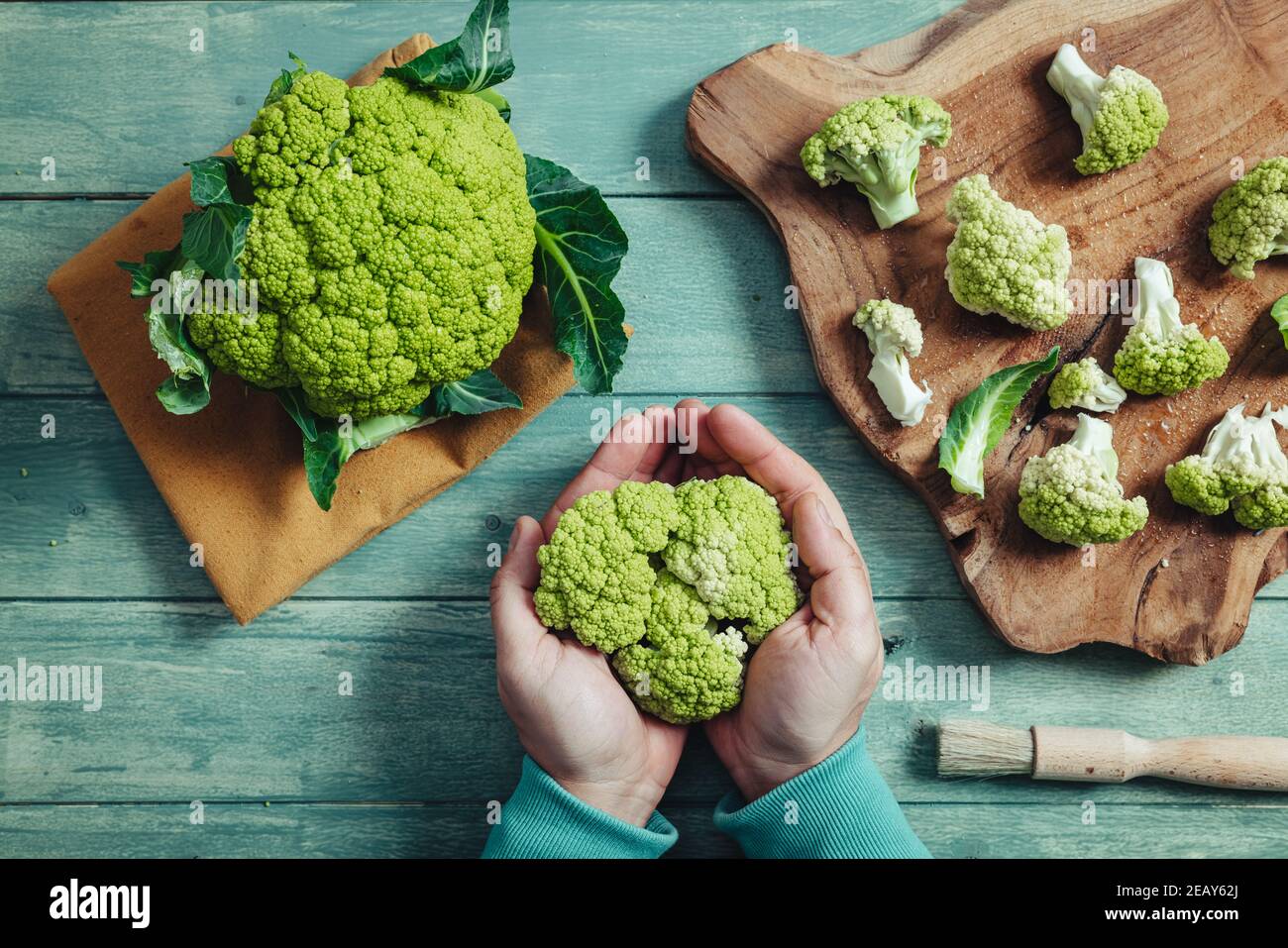 Delicious raw fresh green cauliflower from Puglia Stock Photo - Alamy
