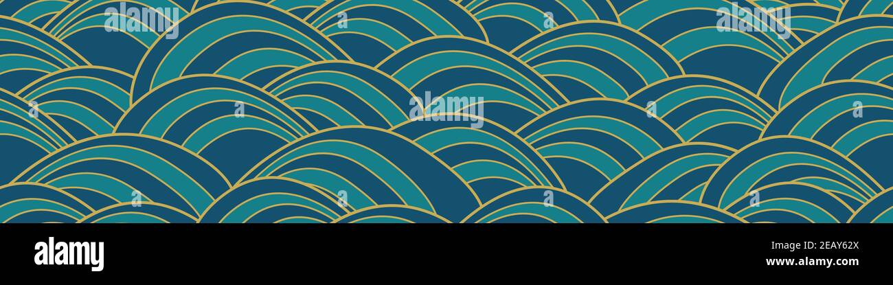 Oriental waves seamless horizontal border. Japanese print. Vector ...