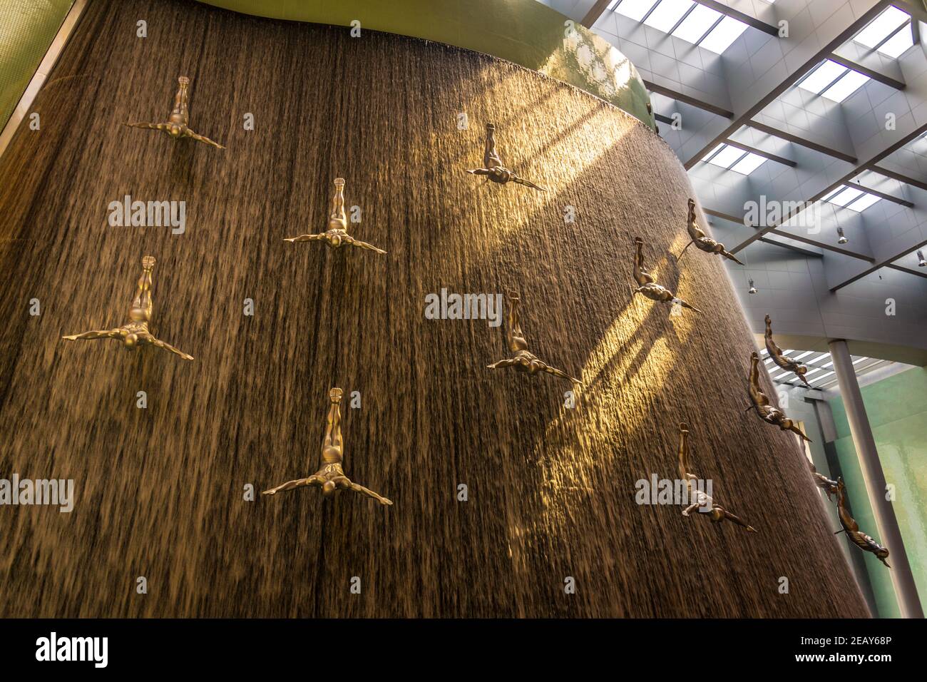 DUBAI, UAE, OCTOBER 26, 2016: View of an artificial waterfall with ...