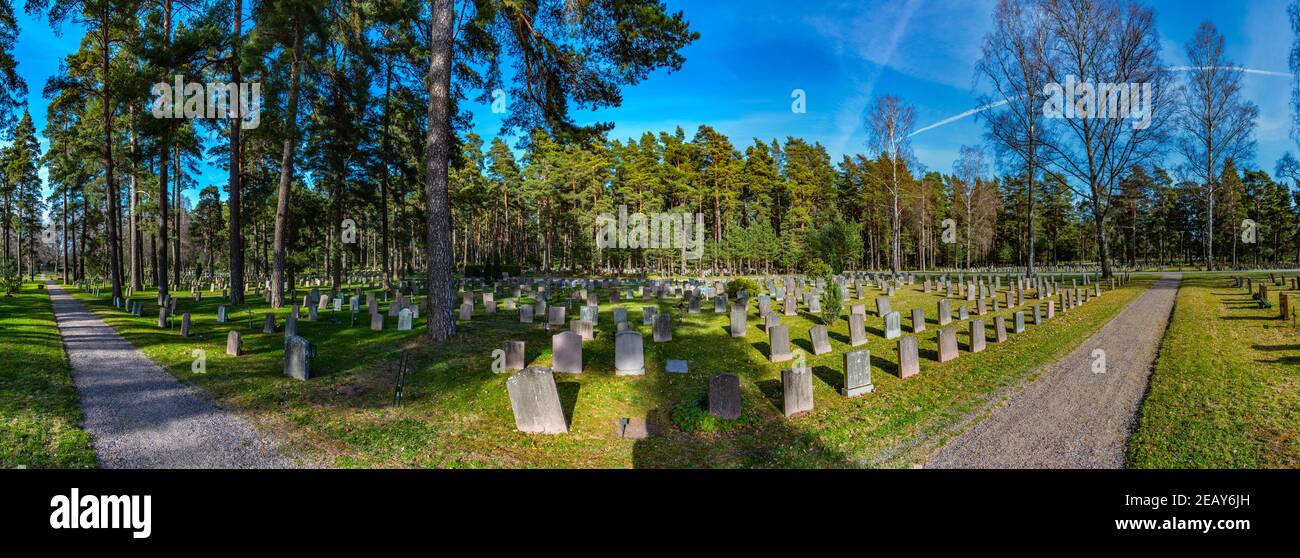 STOCKHOLM, SWEDEN, APRIL 21, 2019: Tombstones at the Skogskyrkogarden ...