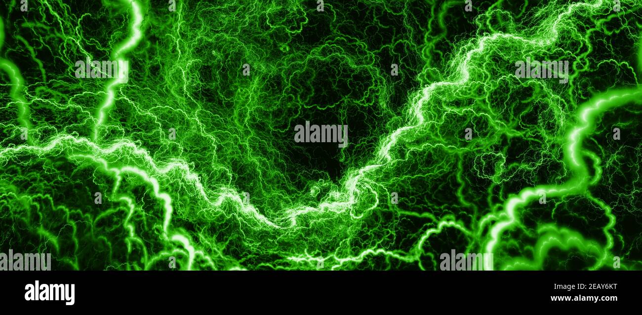 Green glowing high voltage lightning, computer generated abstract background, 3D rendering Stock ...
