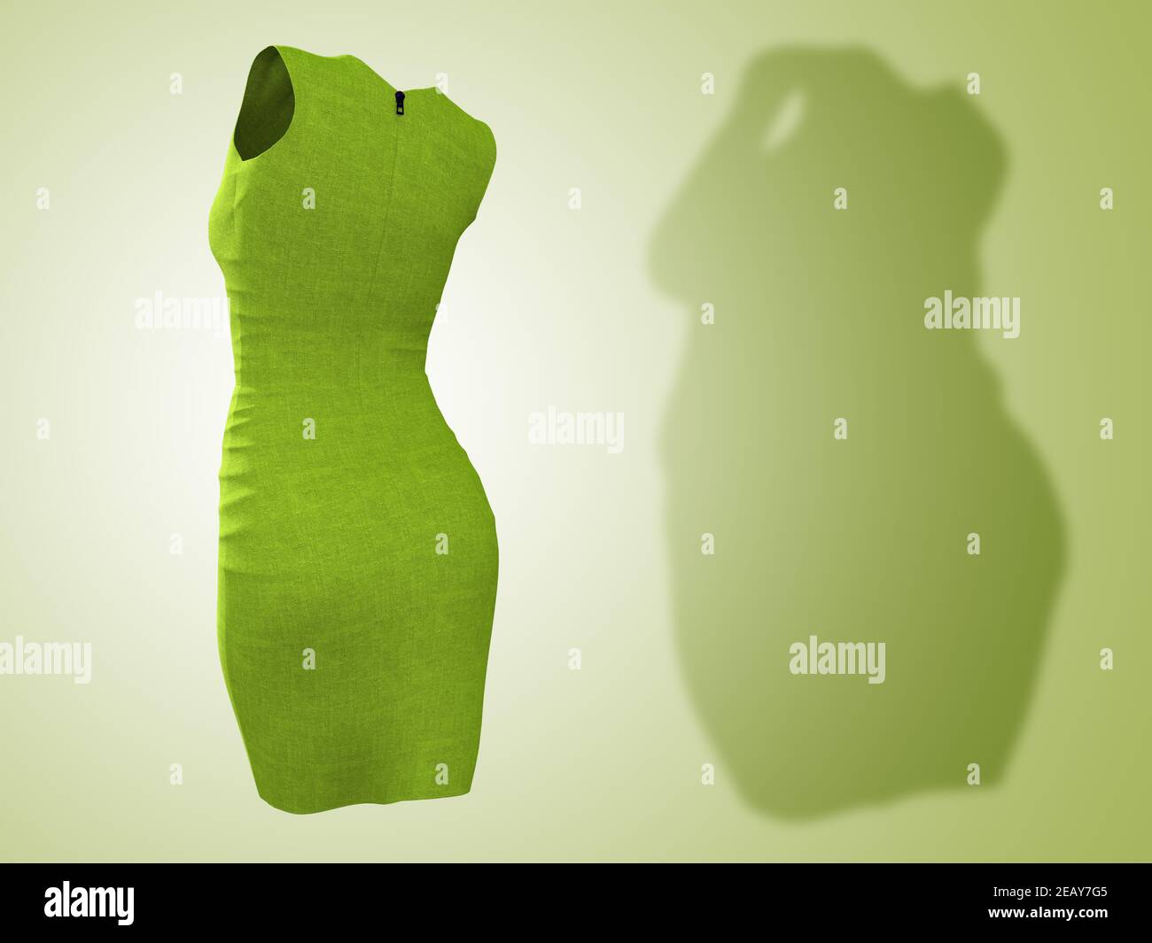 Conceptual fat overweight obese shadow female dress outfit vs slim fit ...