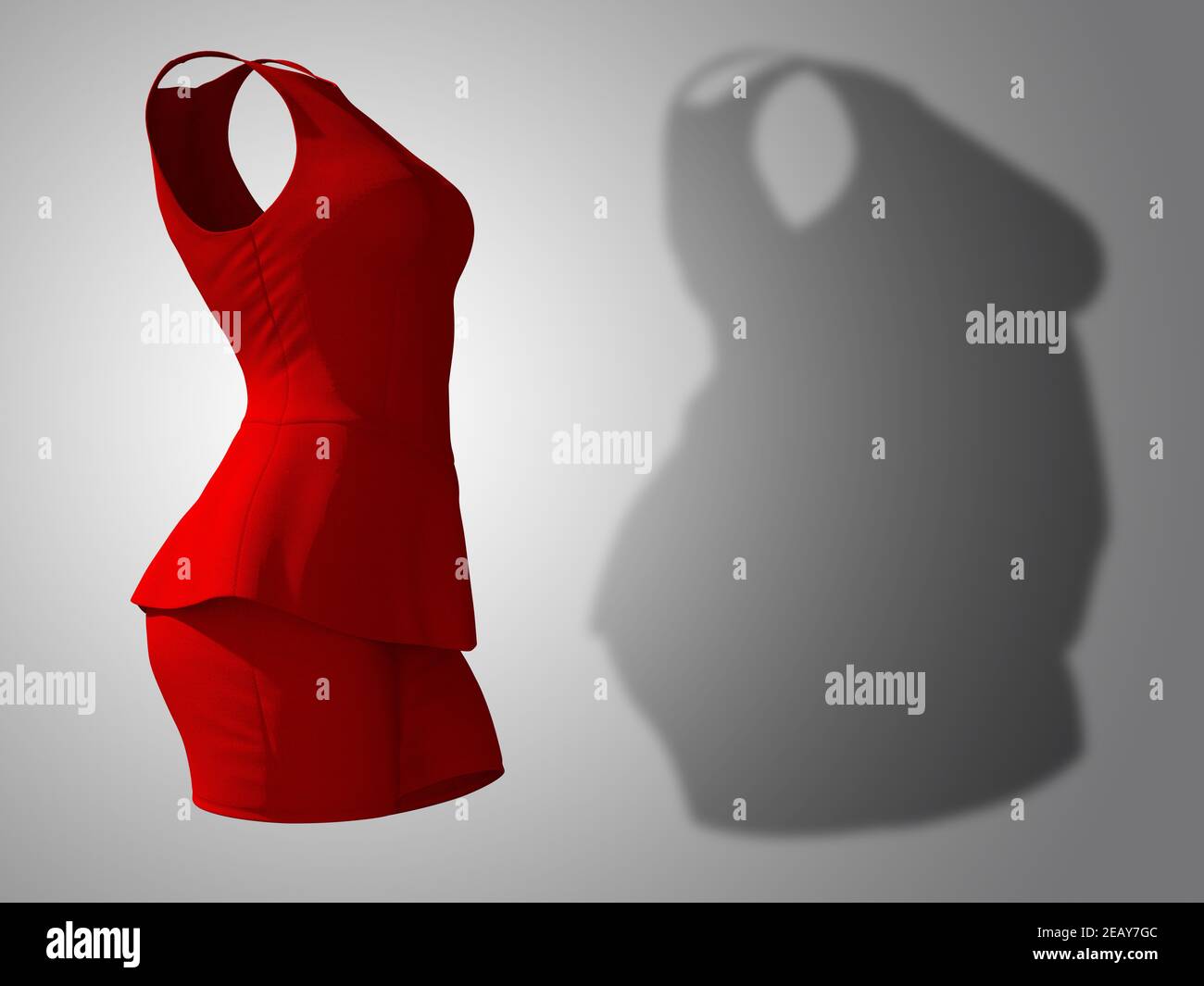 Conceptual fat overweight obese shadow female blouse and skirt vs slim ...