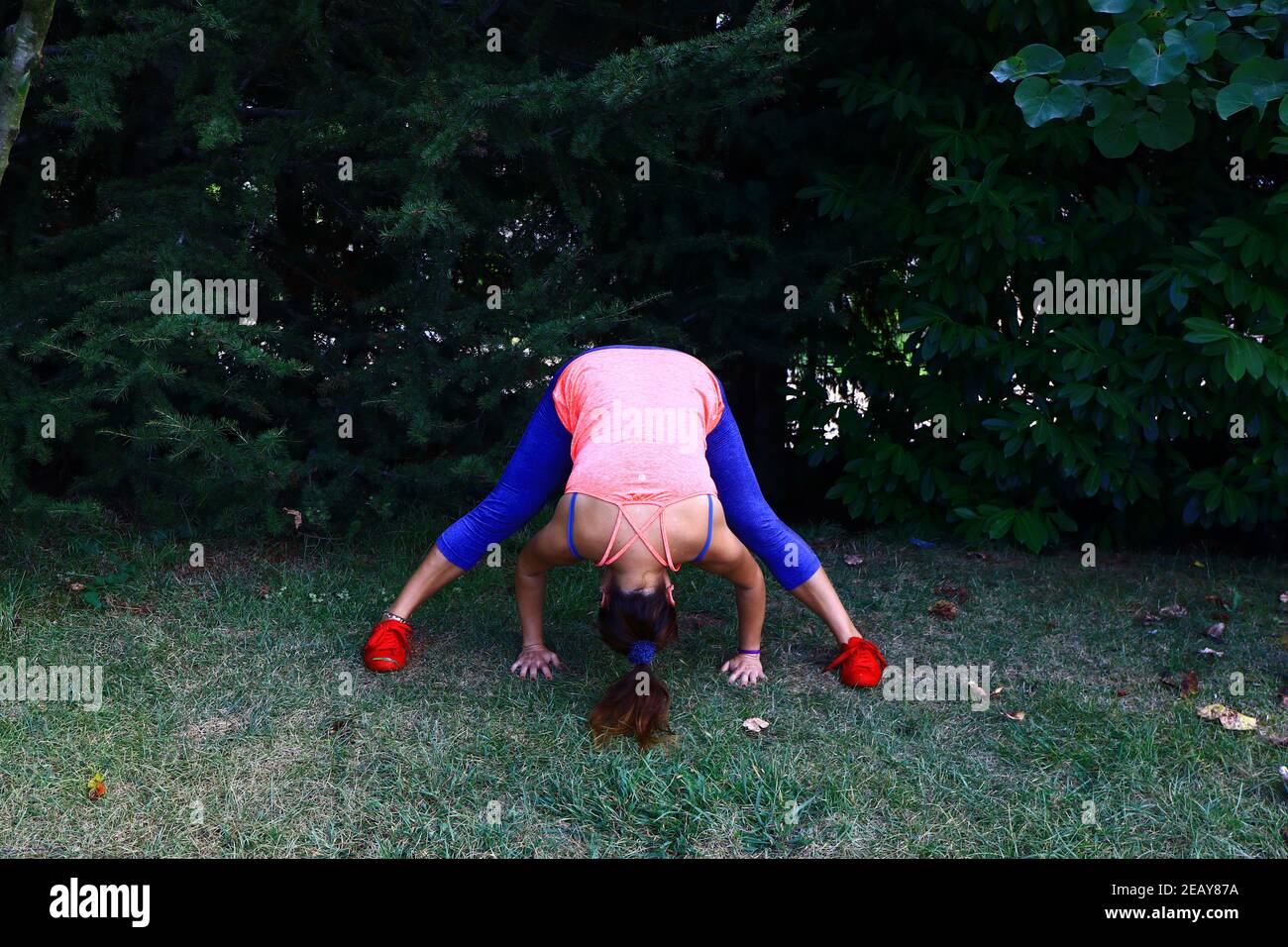 Wide stance forward bend pose yoga hi-res stock photography and images ...