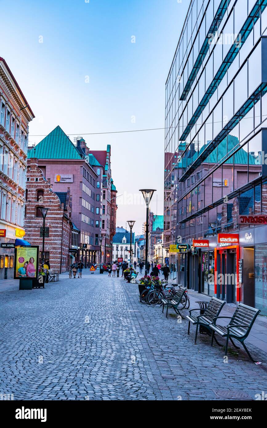 MALMO, SWEDEN, APRIL 24, 2019: Sunset view of Sodergatan street in ...